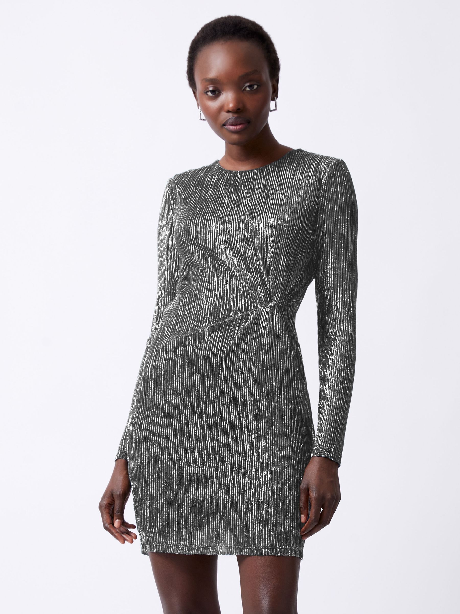 Buy French Connection Silver Tamy Metallic Fitted Mini Dress from the ...