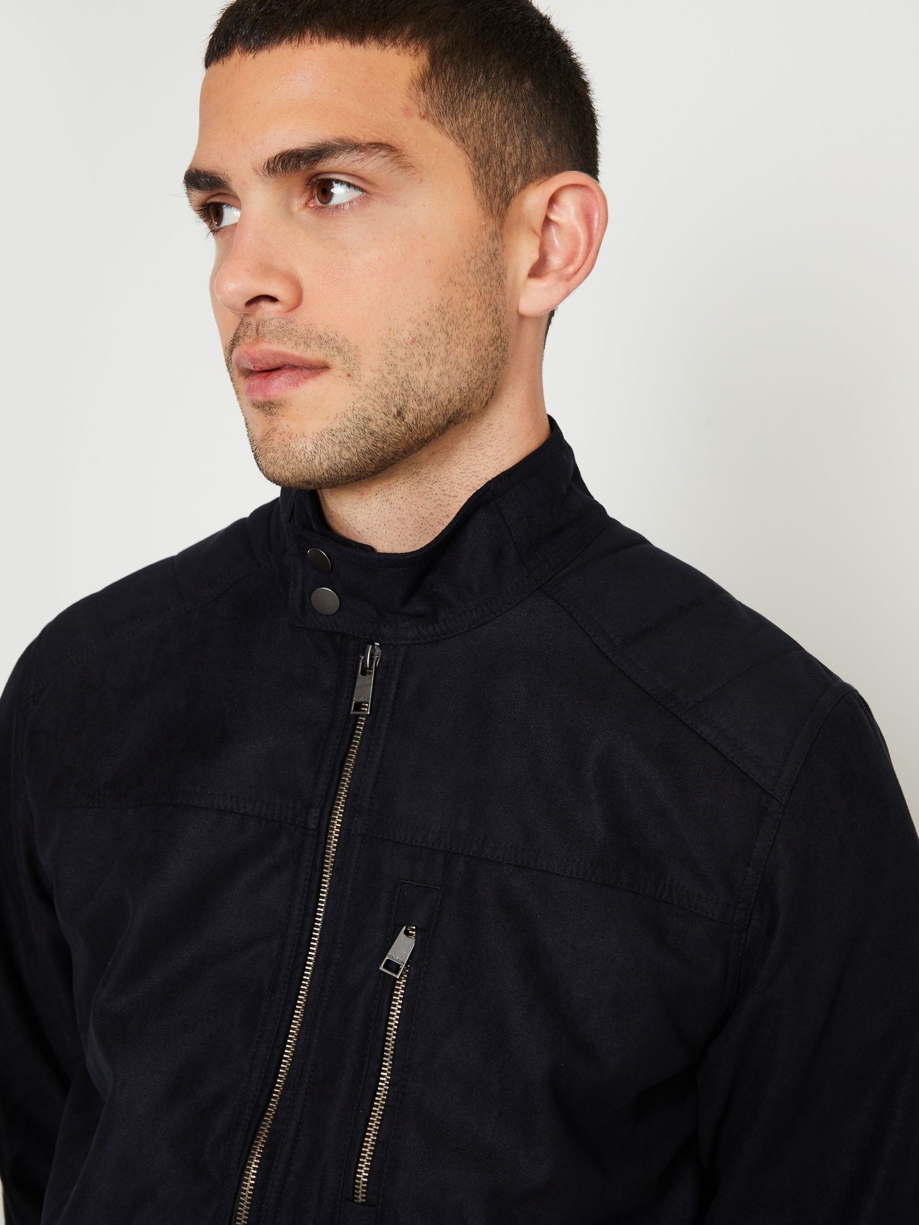 Buy Threadbare Black Faux Suede Racer Jacket from the Next UK online shop