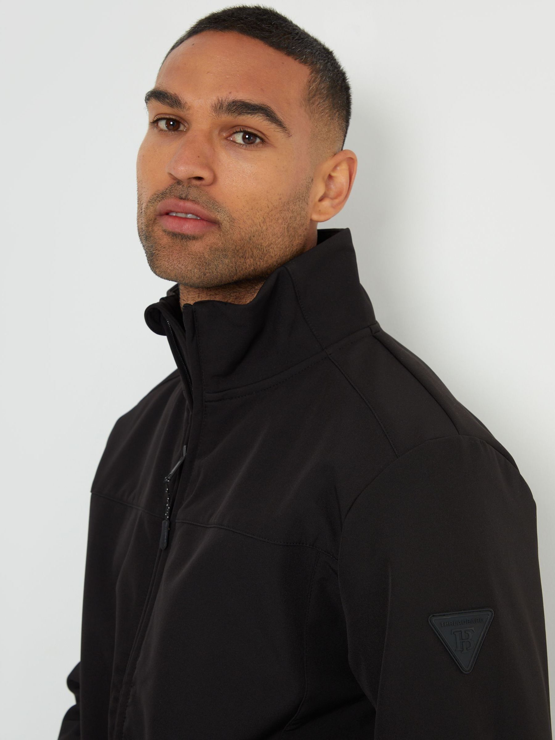 Buy Threadbare Black Funnel Neck Lightweight Jacket With Stretch from ...