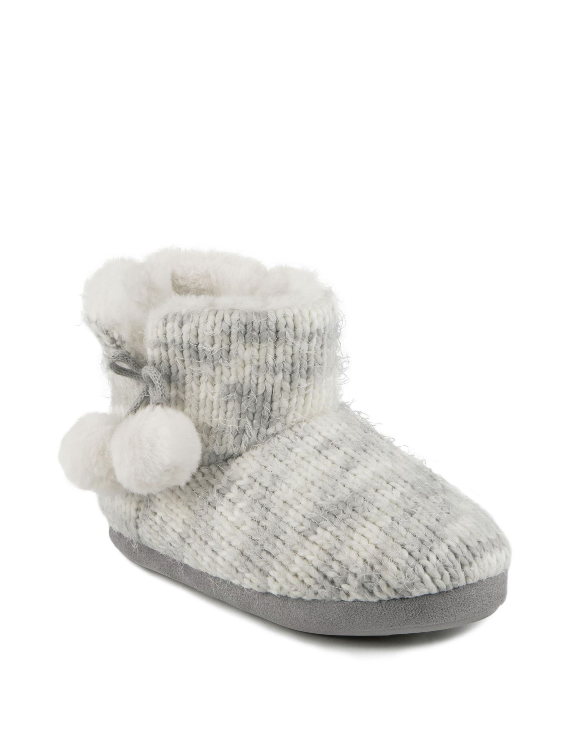 Buy Totes Grey Ladies Knitted Boot Slippers with Pom Pom from the Next ...