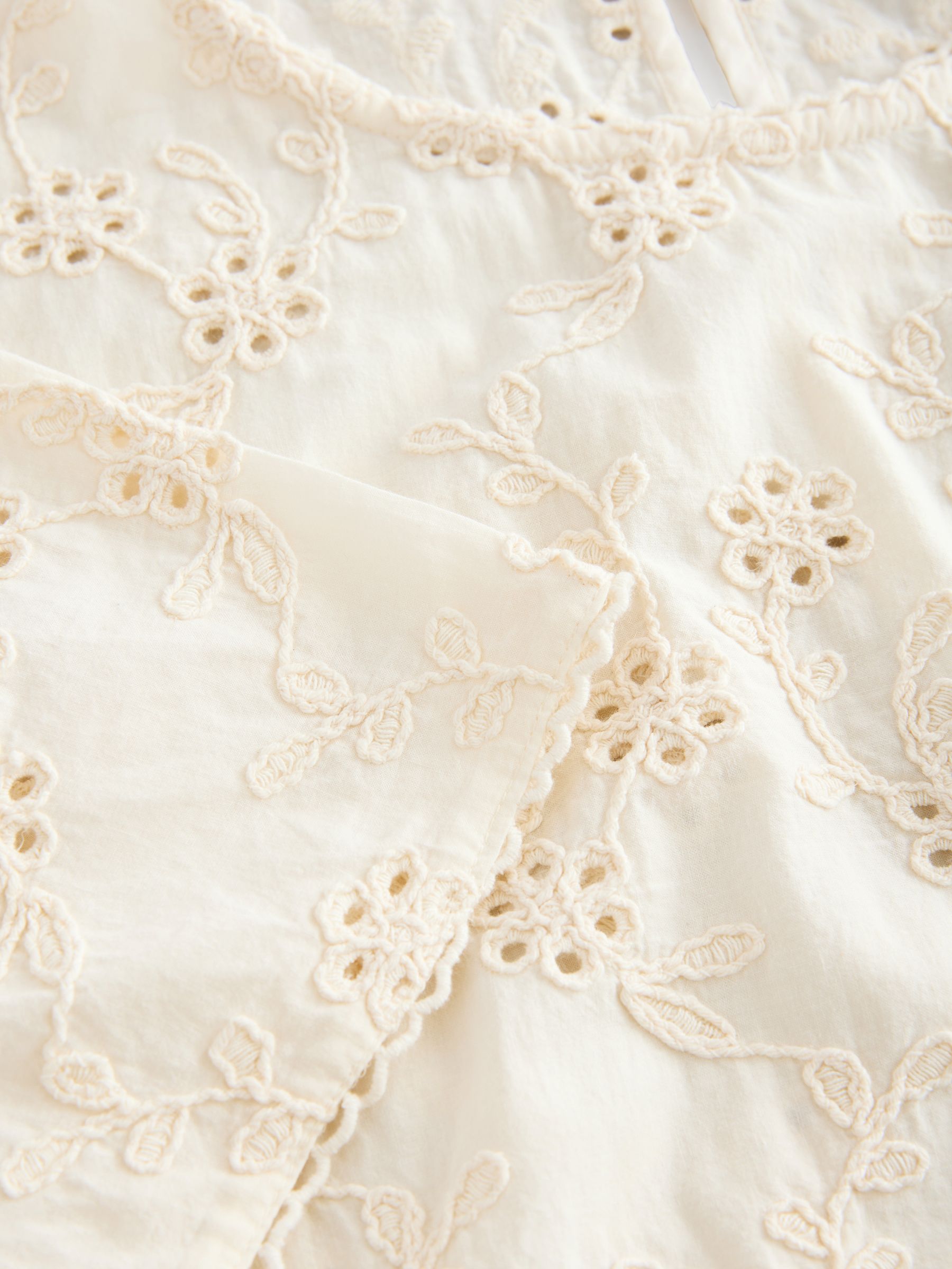 Buy Cream Textured Floral Cornelli Embroidered Short Sleeve 100% Cotton ...