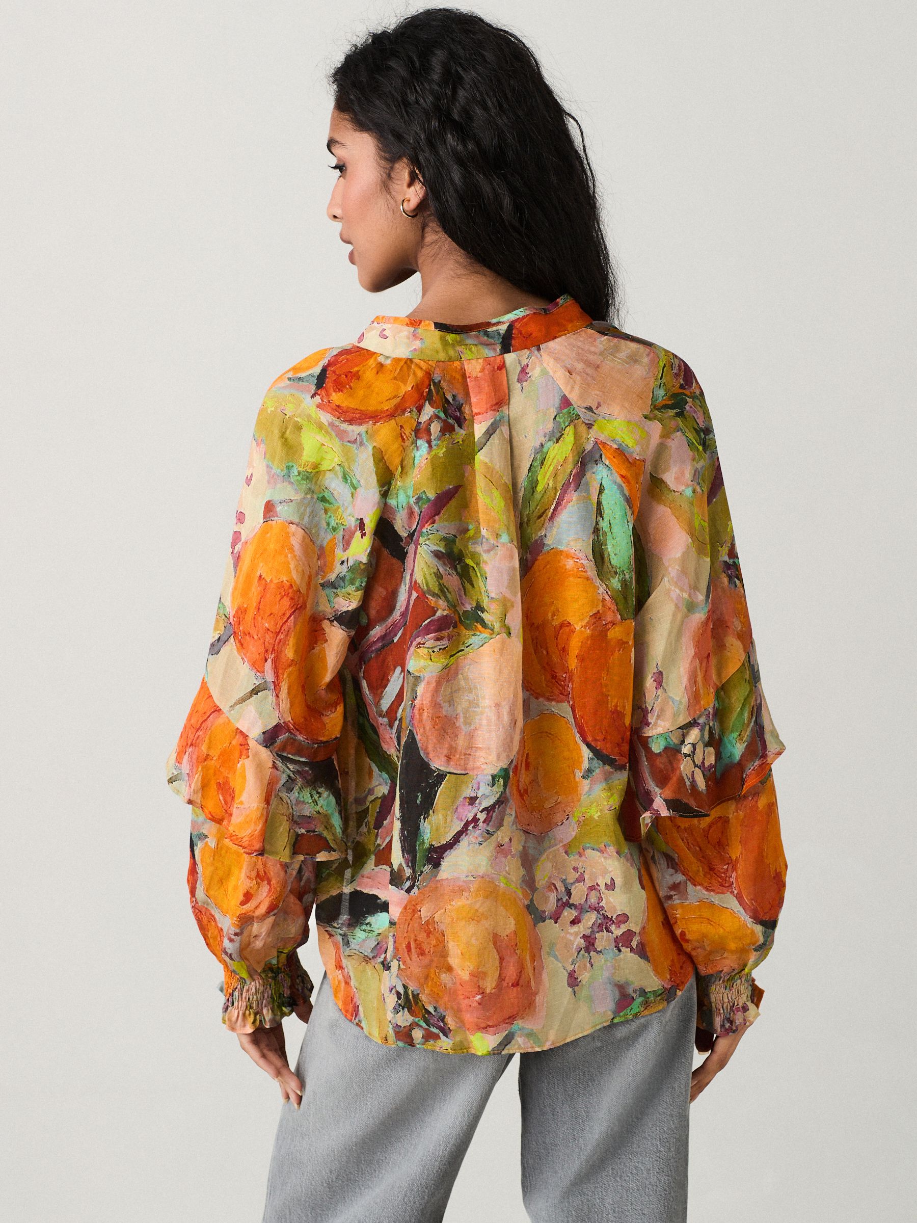 Buy Orange Fruit Abstract Print Sheer Volume Long Sleeve Blouse from ...