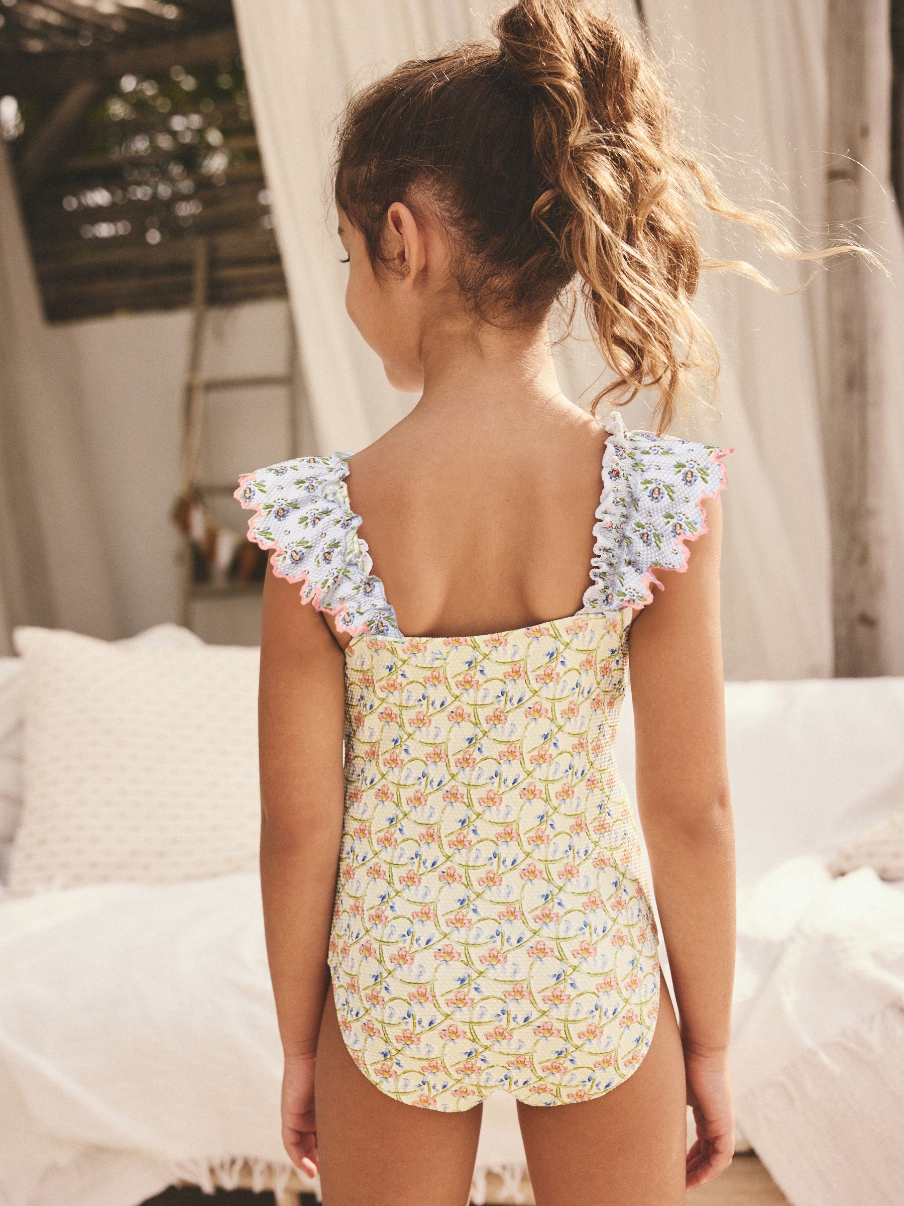 Buy Blue Tile Print Frill Sleeve Swimsuit 3 16yrs From The Next Uk