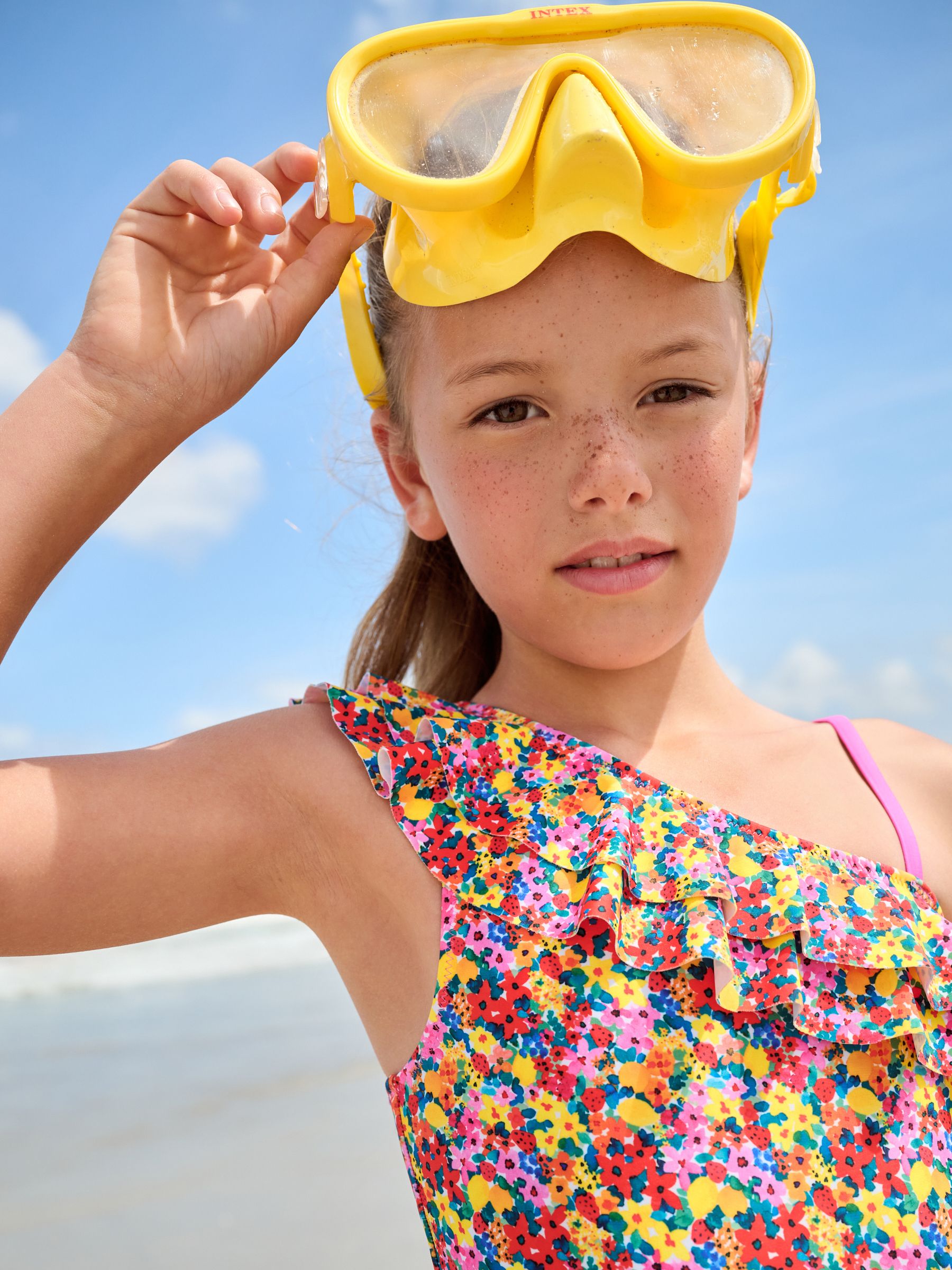 Buy Bright Floral One Shoulder Ruffle Swimsuit (3-16yrs) from the Next ...