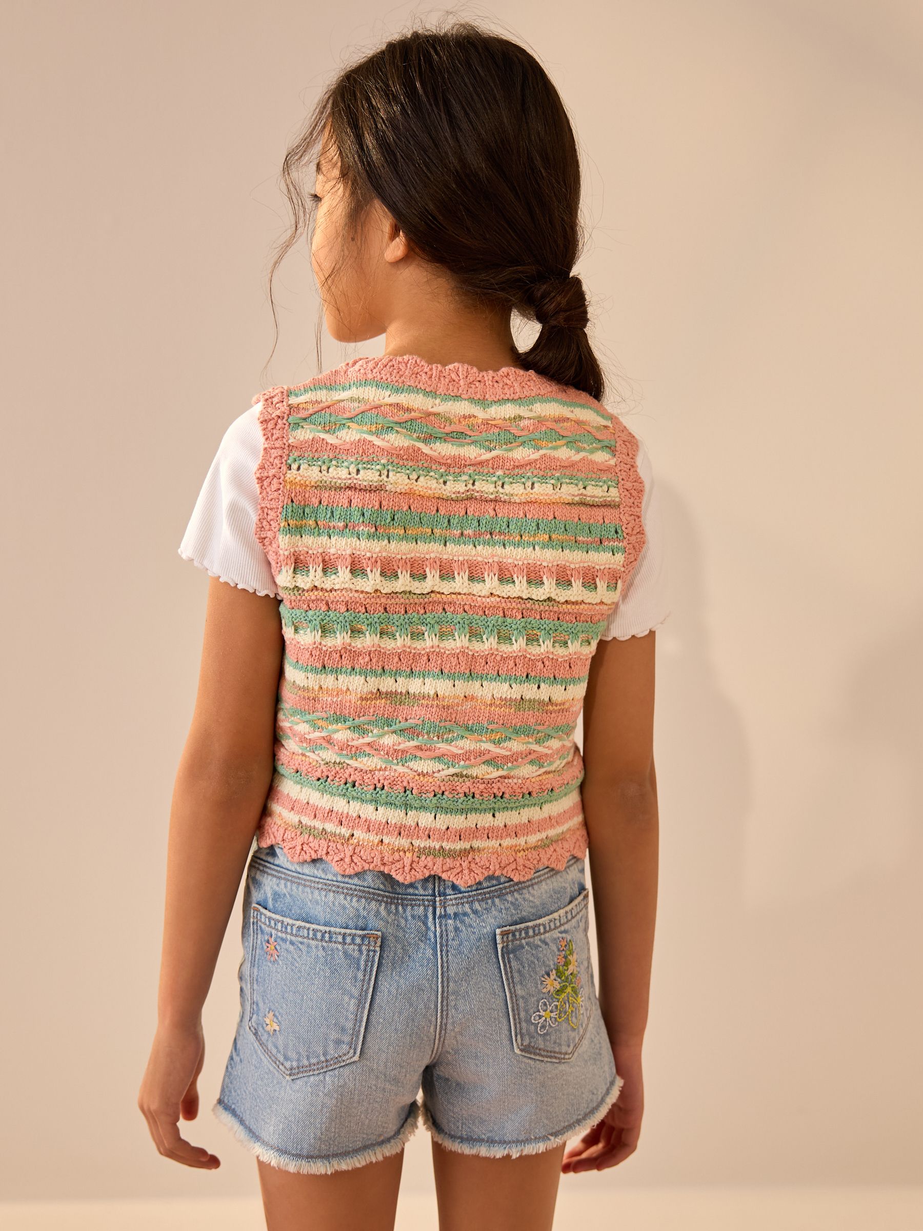 Buy Peach/Blue Knitted 100% Cotton Waistcoat (3-16yrs) from Next Australia