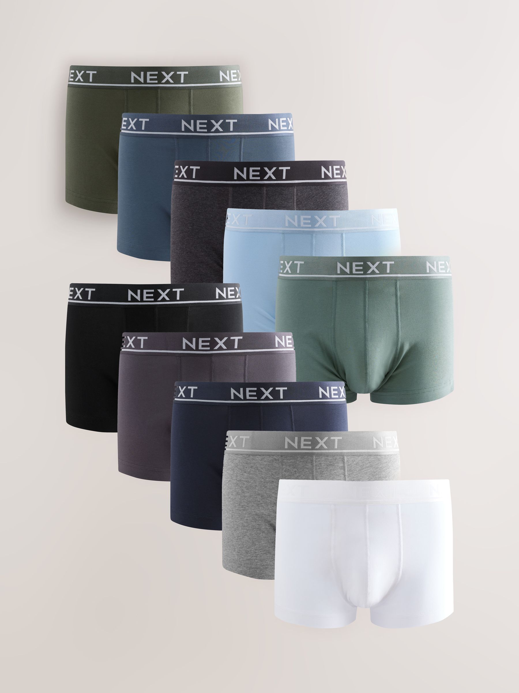 Buy Core Grey/Green 10 pack Cotton Rich Blend Hipster Boxers from Next ...