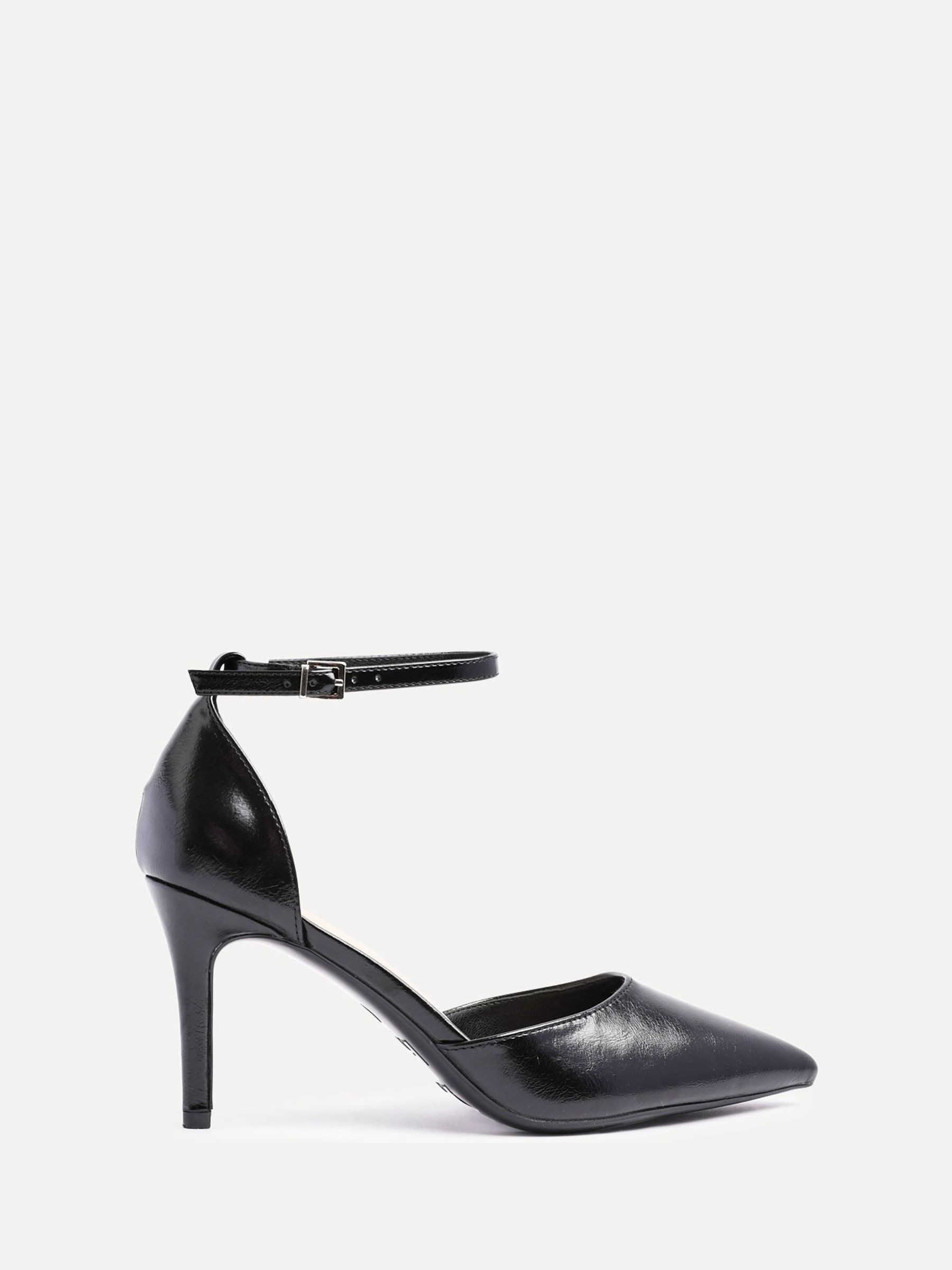 Buy Linzi Black PU Thea Closed Back Stiletto Court Heels With Ankle ...