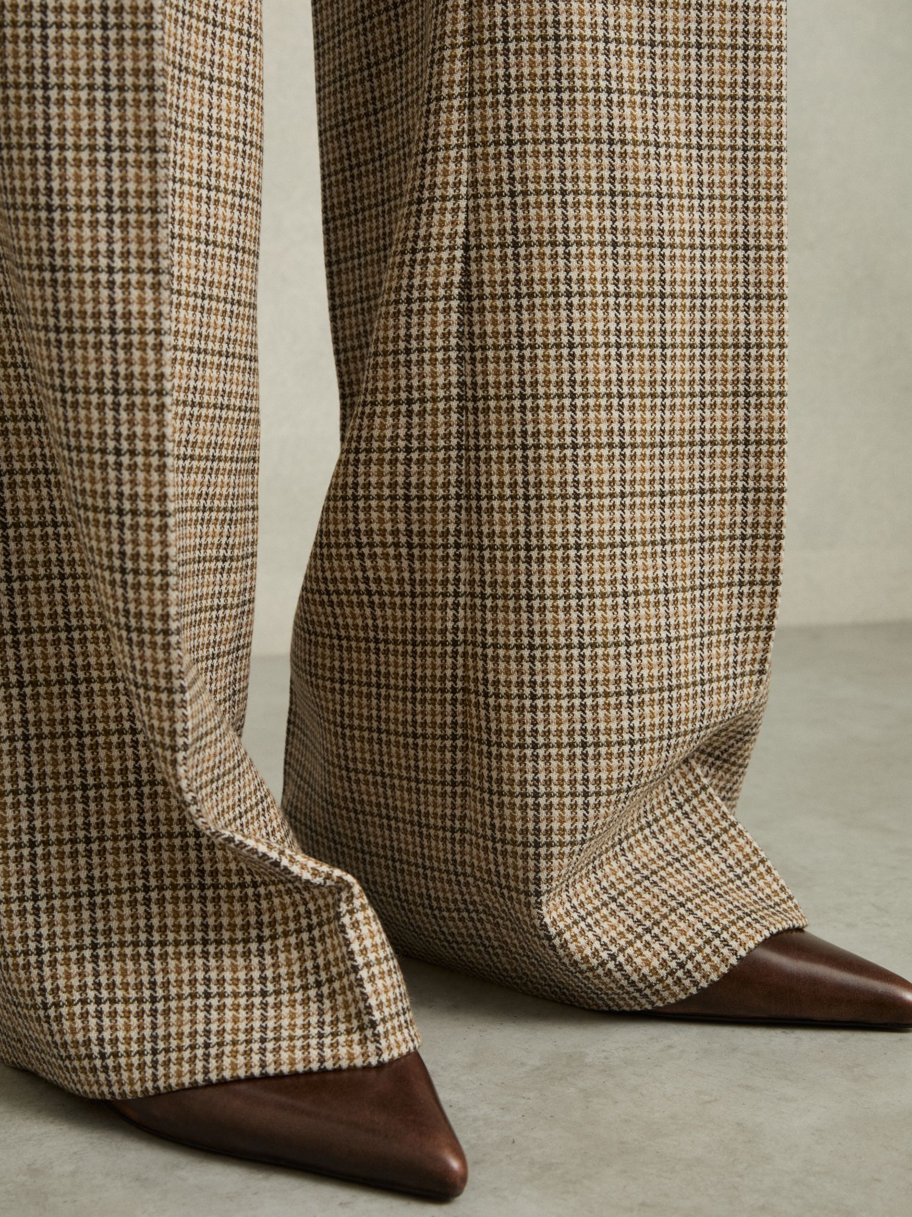 Buy Reiss Brown Check Vida Wool Wide-Leg Houndstooth-Check Trousers ...