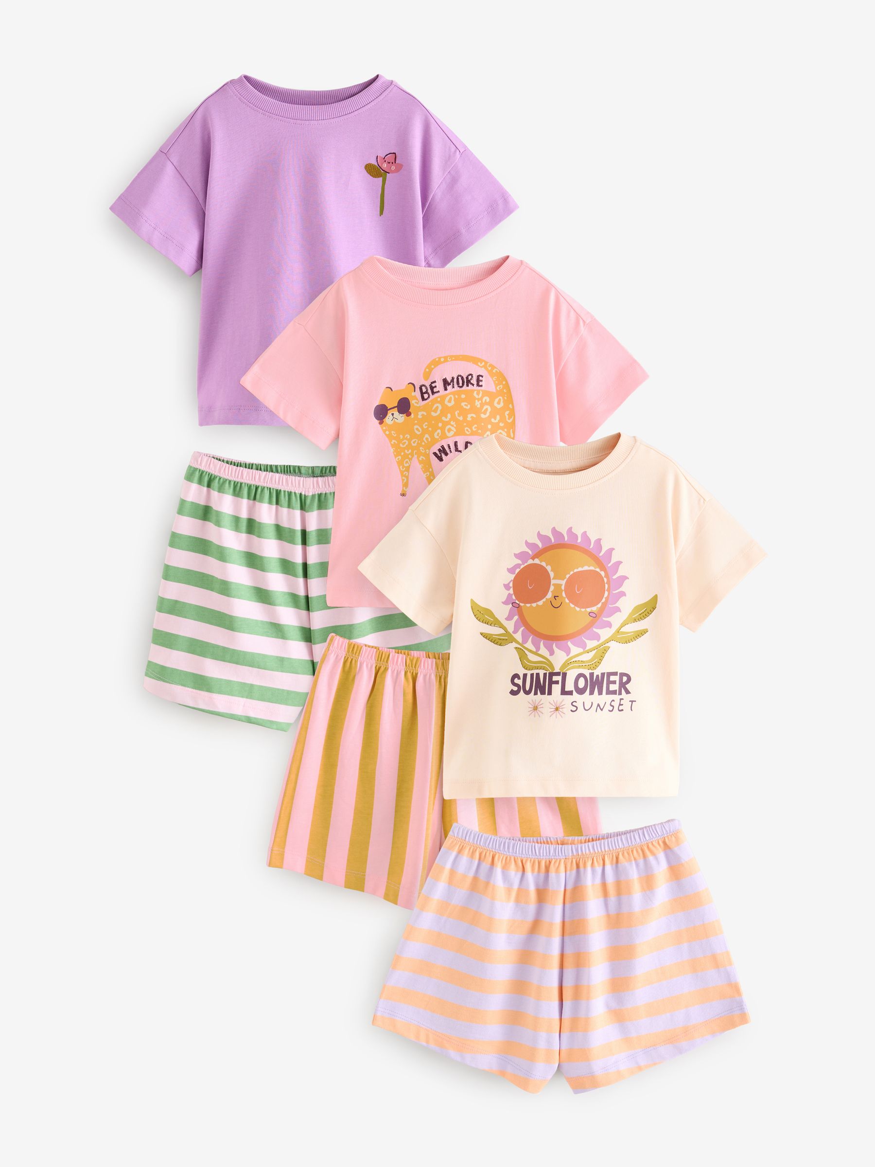 Buy Pink/Yellow Sunflower Shorts Pyjamas 3 Pack (9mths-8yrs) from the ...