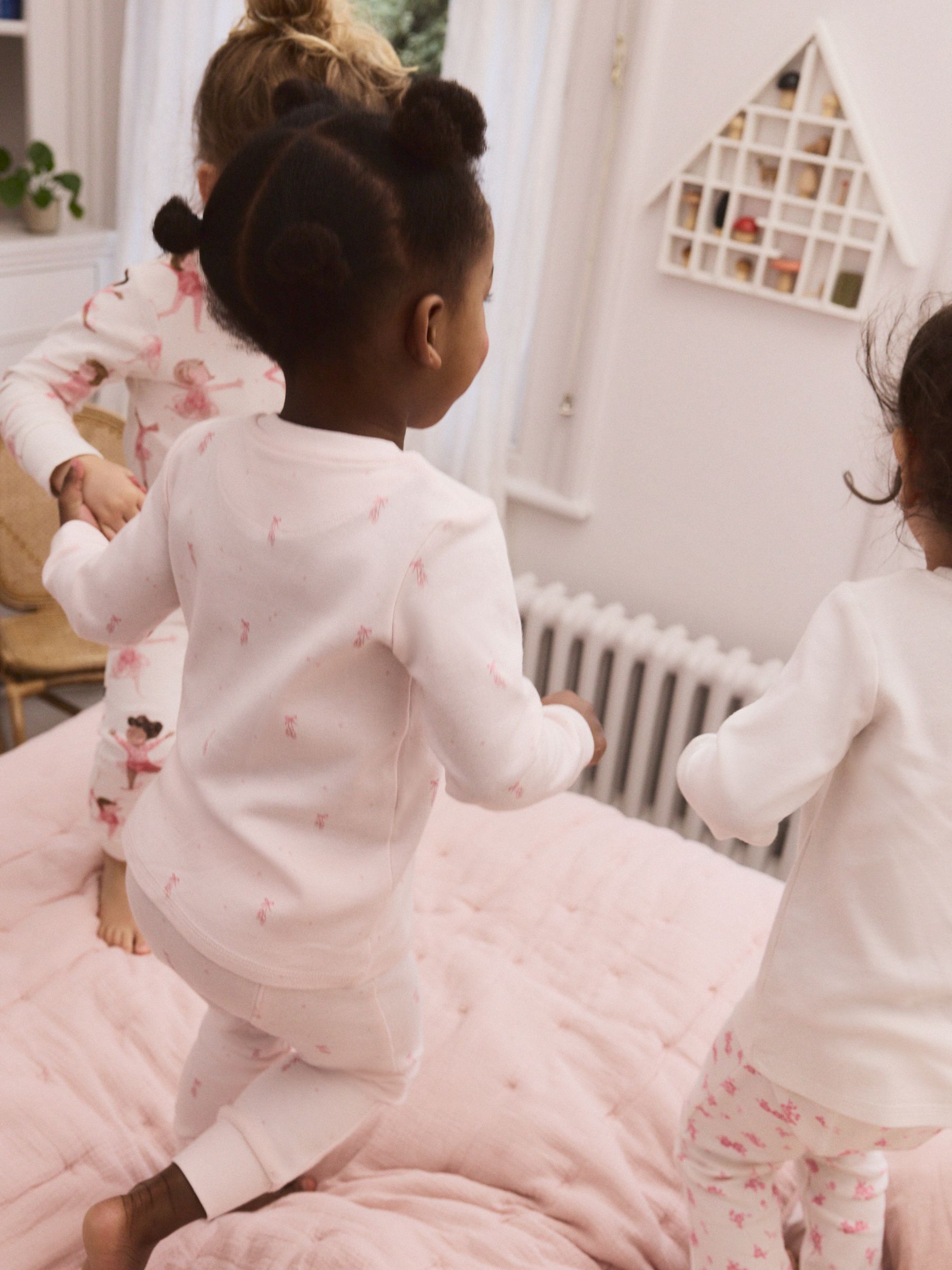 Buy Pink/Cream Ballerina Long Sleeve Snuggle Pyjamas 3 Pack (9mths ...