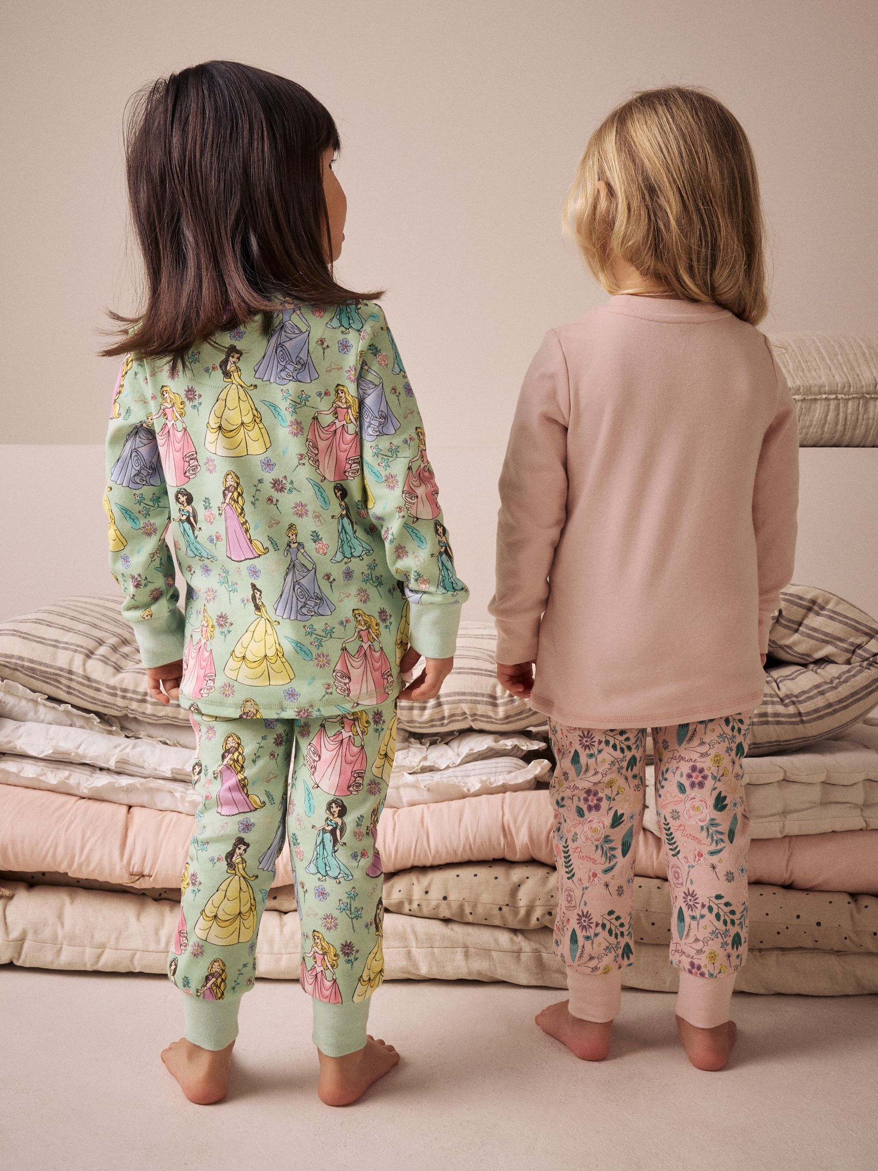 Buy Pink 100% Cotton Disney Princess Long Sleeve Snuggle Pyjamas 2 Pack ...