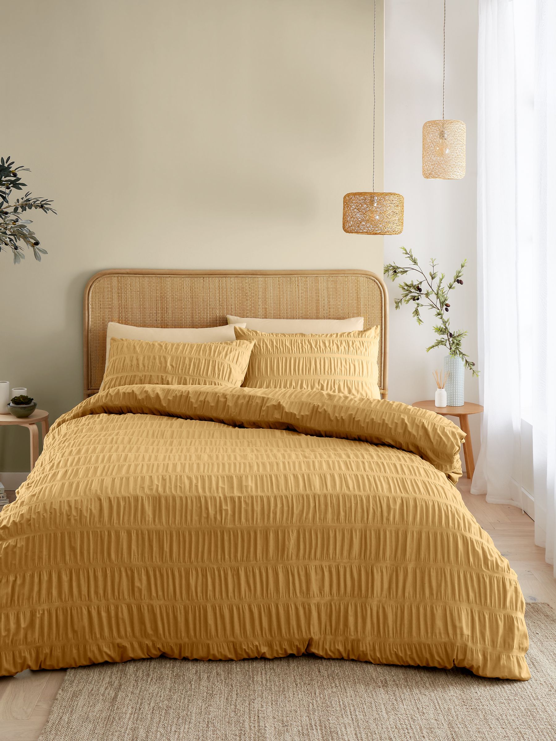 Buy Catherine Lansfield Caramel Seersucker Easy Care Duvet Cover Set ...