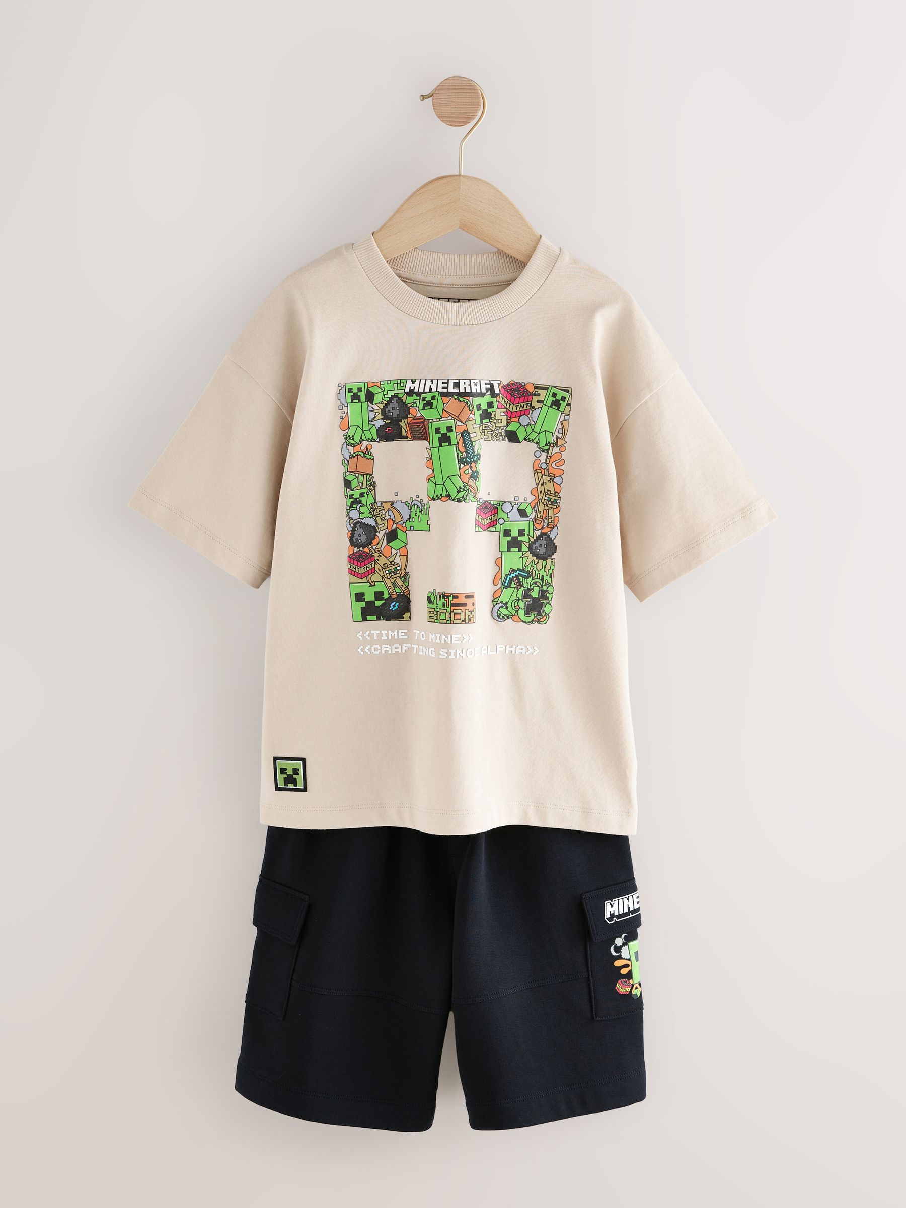 Buy Stone/Black Short Sleeve Minecraft T-Shirt And Shorts Set (3-16yrs ...