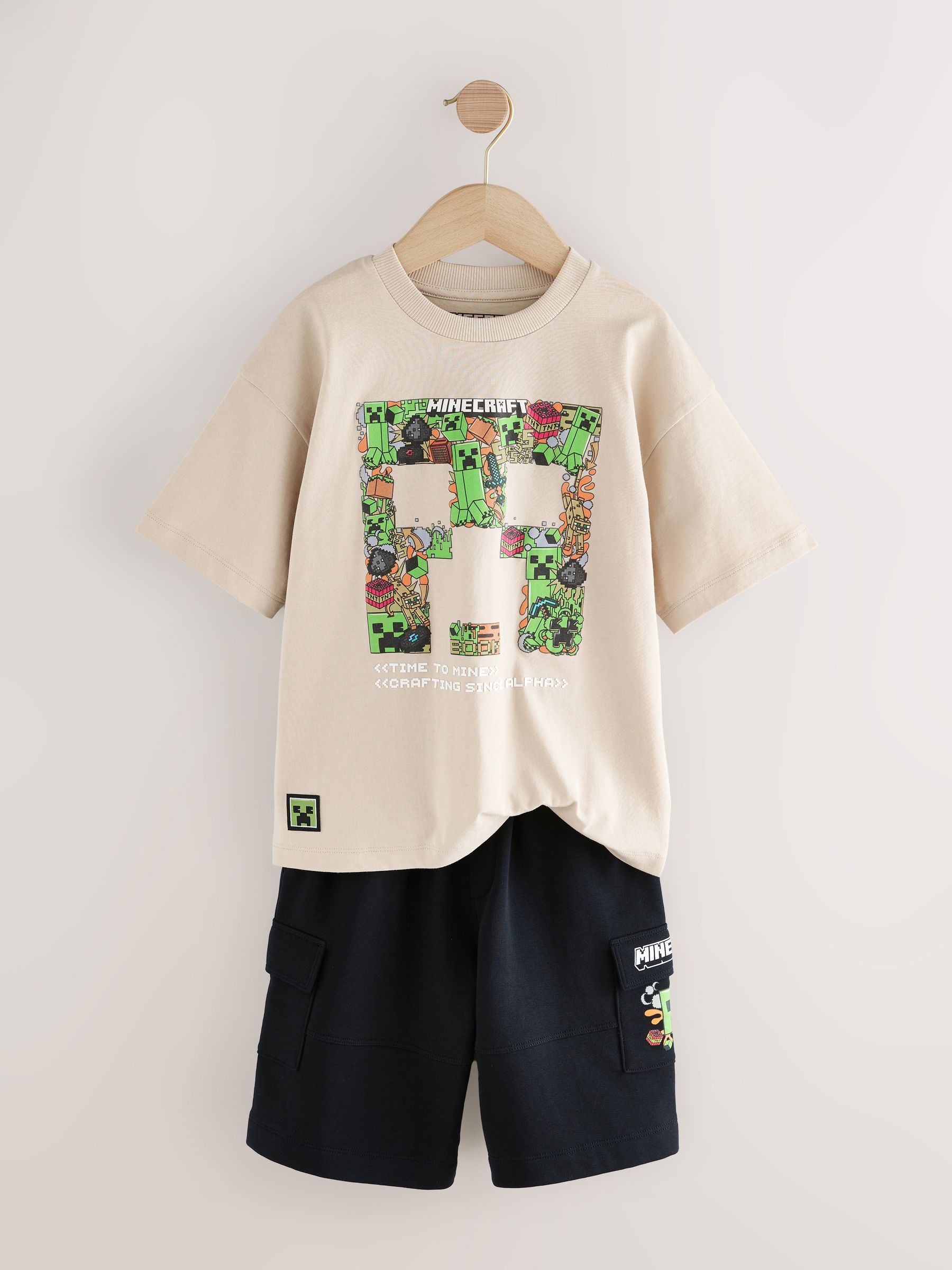 Buy Stone/Black Short Sleeve Minecraft T-Shirt And Shorts Set (3-16yrs ...