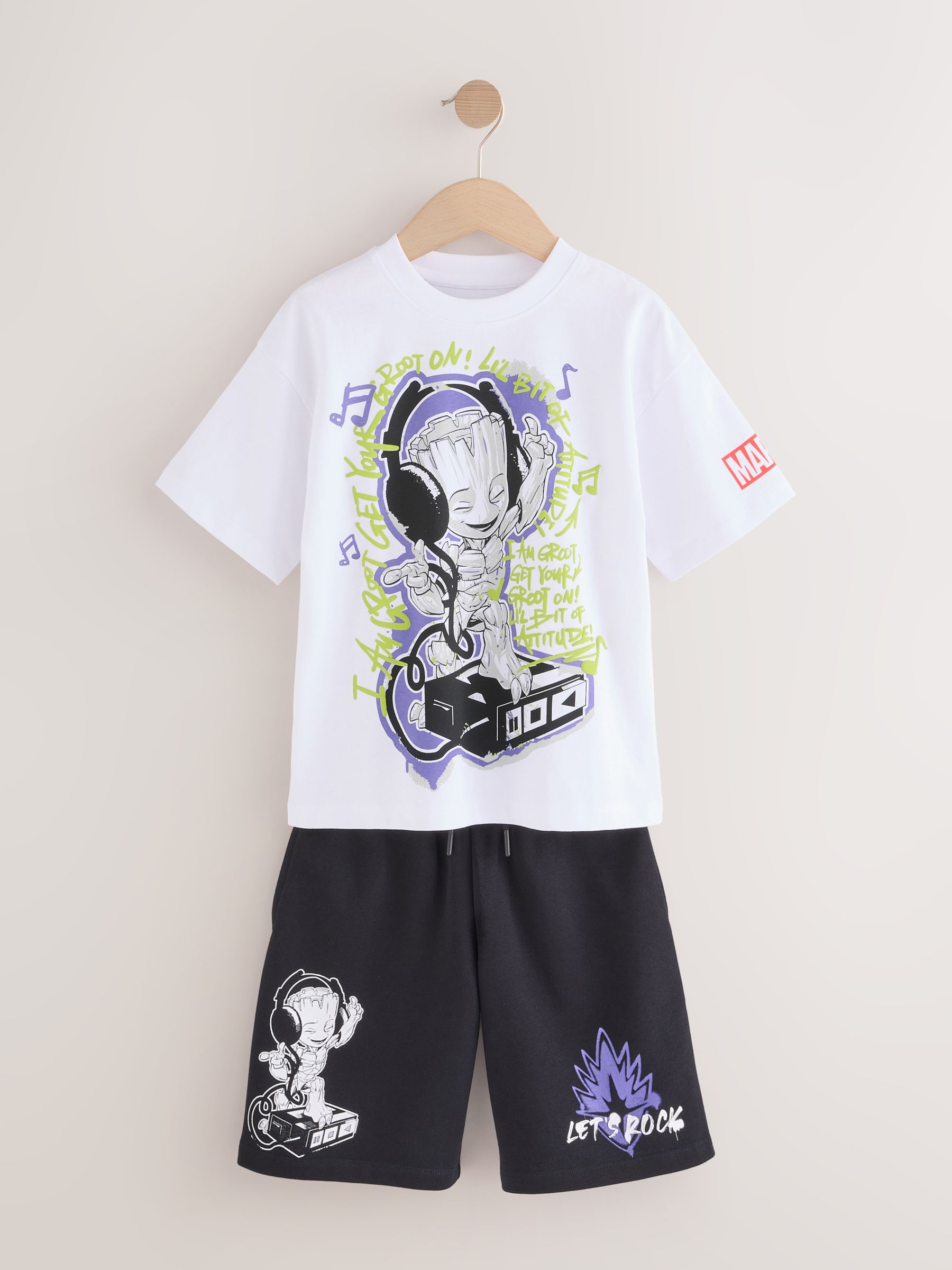 Buy White Guardians of the Galaxy Groot T-Shirt and Shorts Set (3-16yrs ...