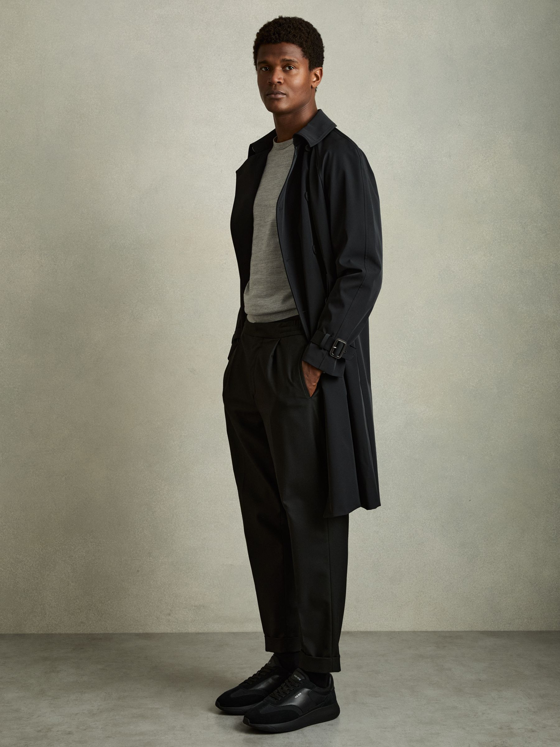 Buy Reiss All Black Emmett Leather Suede Running Trainers from the Next ...