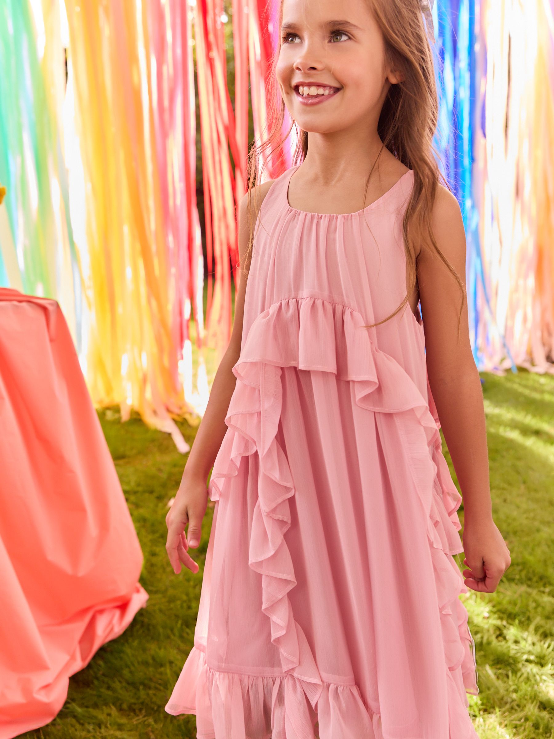 Buy Pink Chiffon Ruffle Summer Dress (3-16yrs) from the Next UK online shop