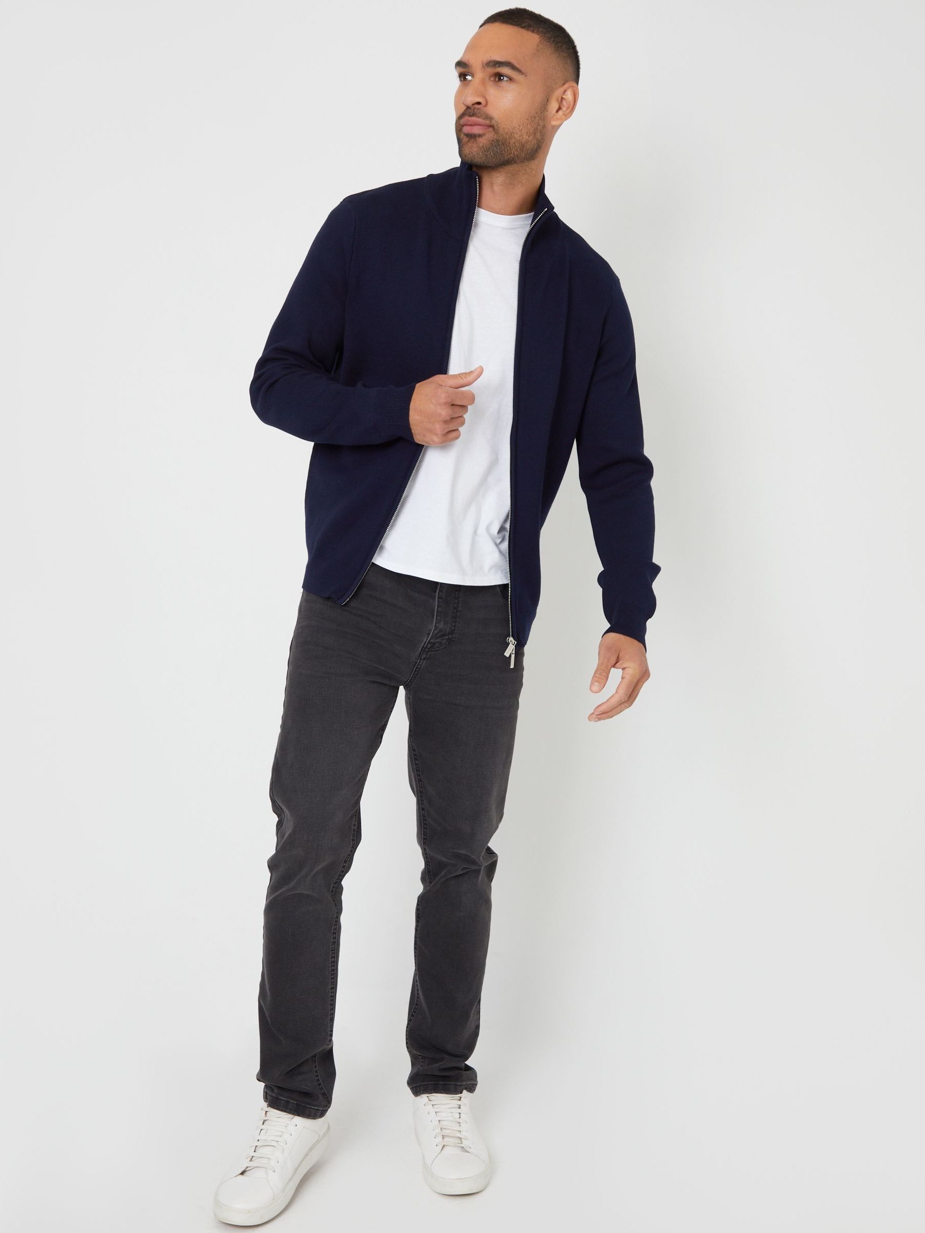 Buy Threadbare Blue Zip-Through Funnel Neck Knitted Cardigan from the ...