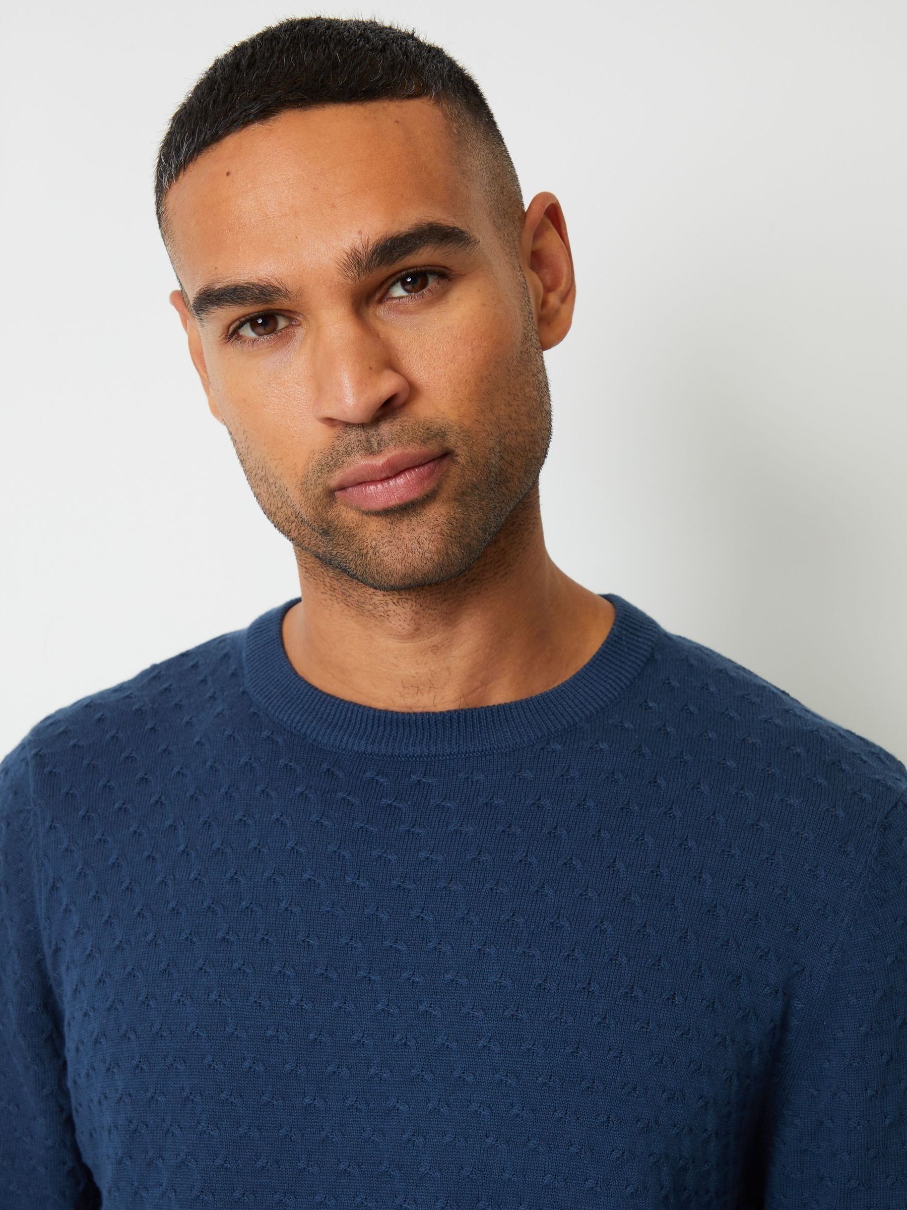 Buy Threadbare Blue Mini Cable Textured Knit Crew Neck 100% Cotton ...