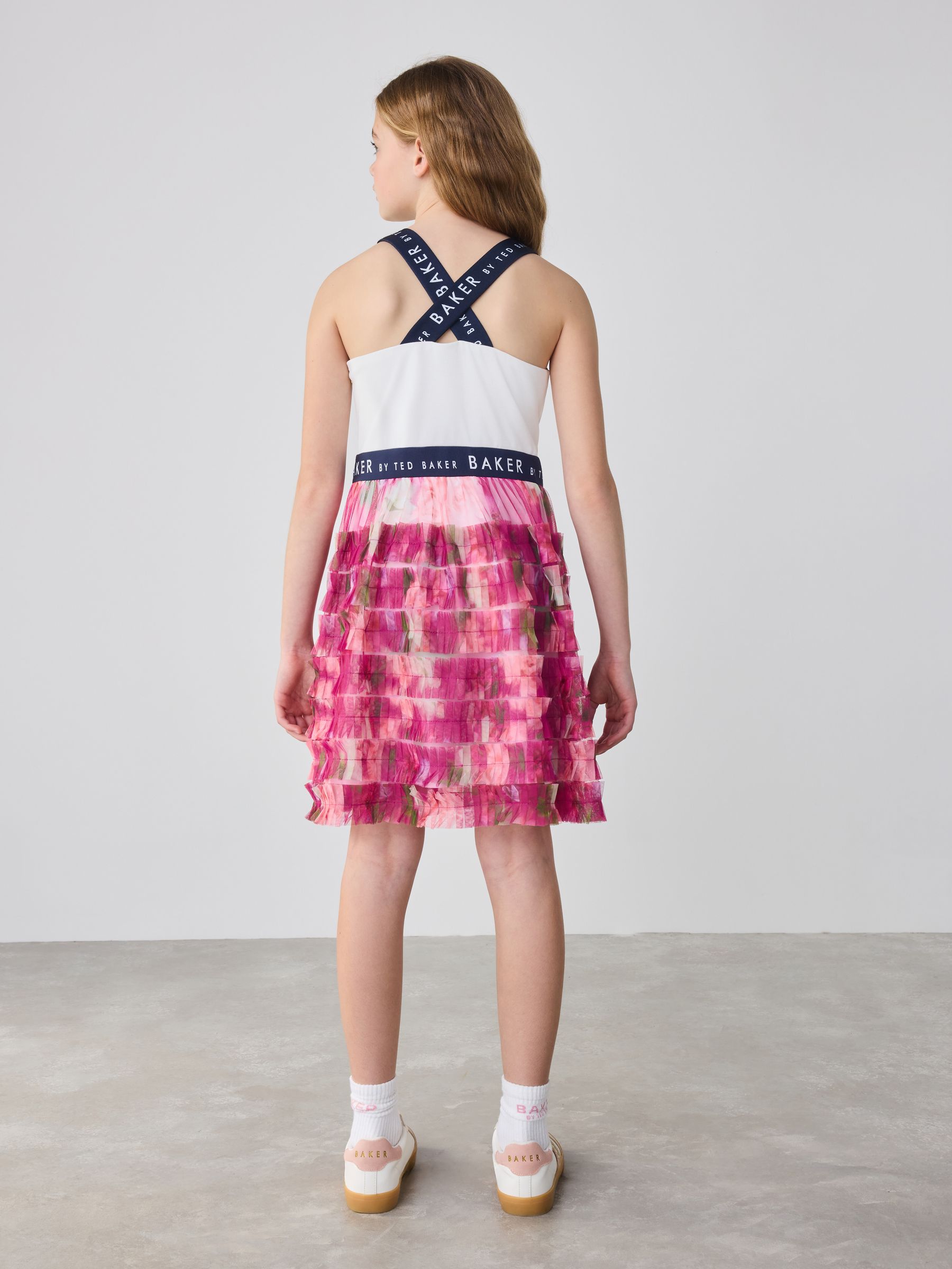 Buy Baker by Ted Baker Pink 3D Mesh Tiered Cross Back Mockable Dress ...