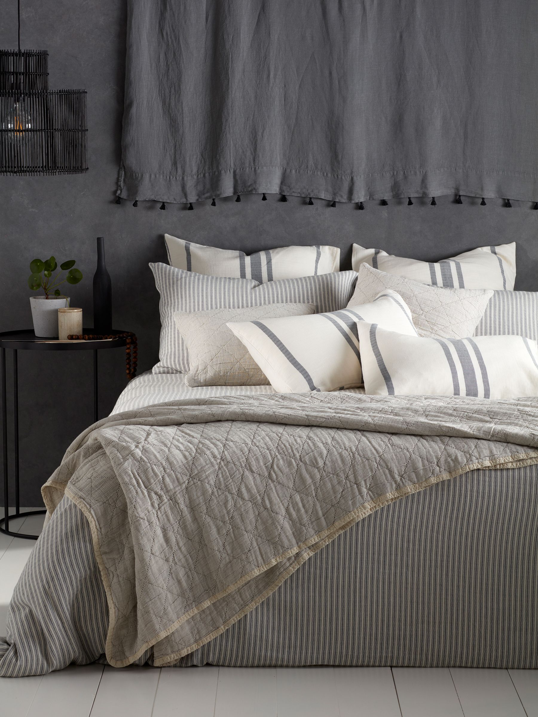 Buy Secret Linen Store Black/Natural Stripe Stripe 100% Cotton Quilted ...