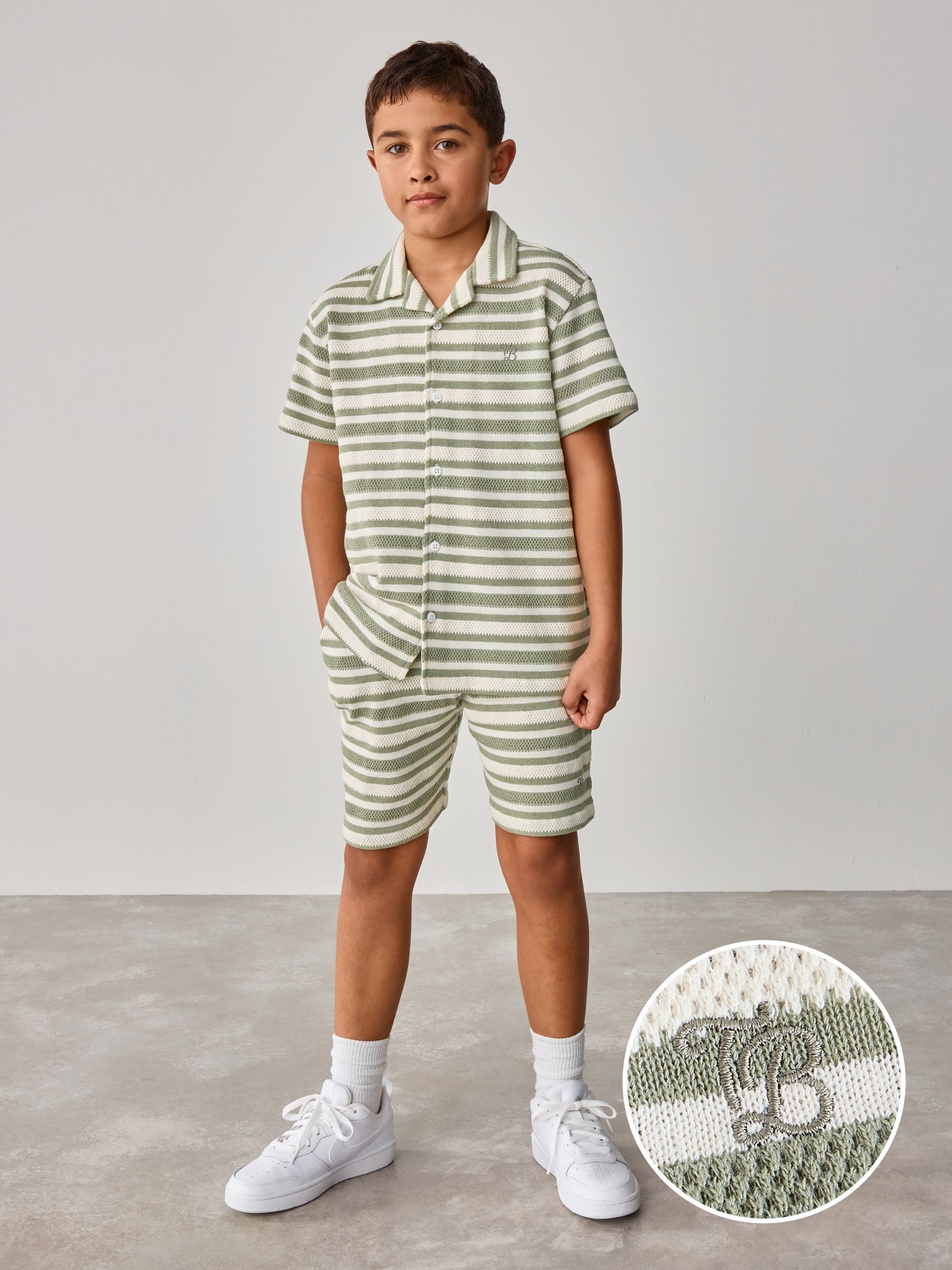 Buy Baker by Ted Baker Green Stripe Textured Shirt And Shorts Set from ...