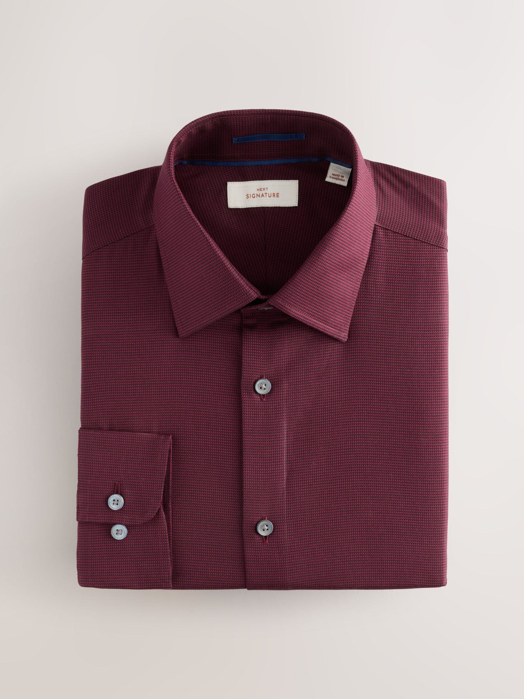 Buy Burgundy Red Slim Fit Signature 100% Cotton with Textured Smart ...