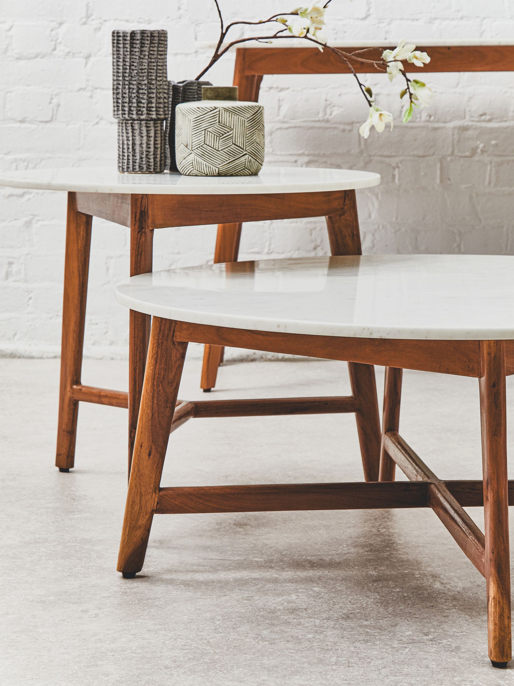 Buy Fifty Five South White Mayan White Marble Round Side Table from the ...