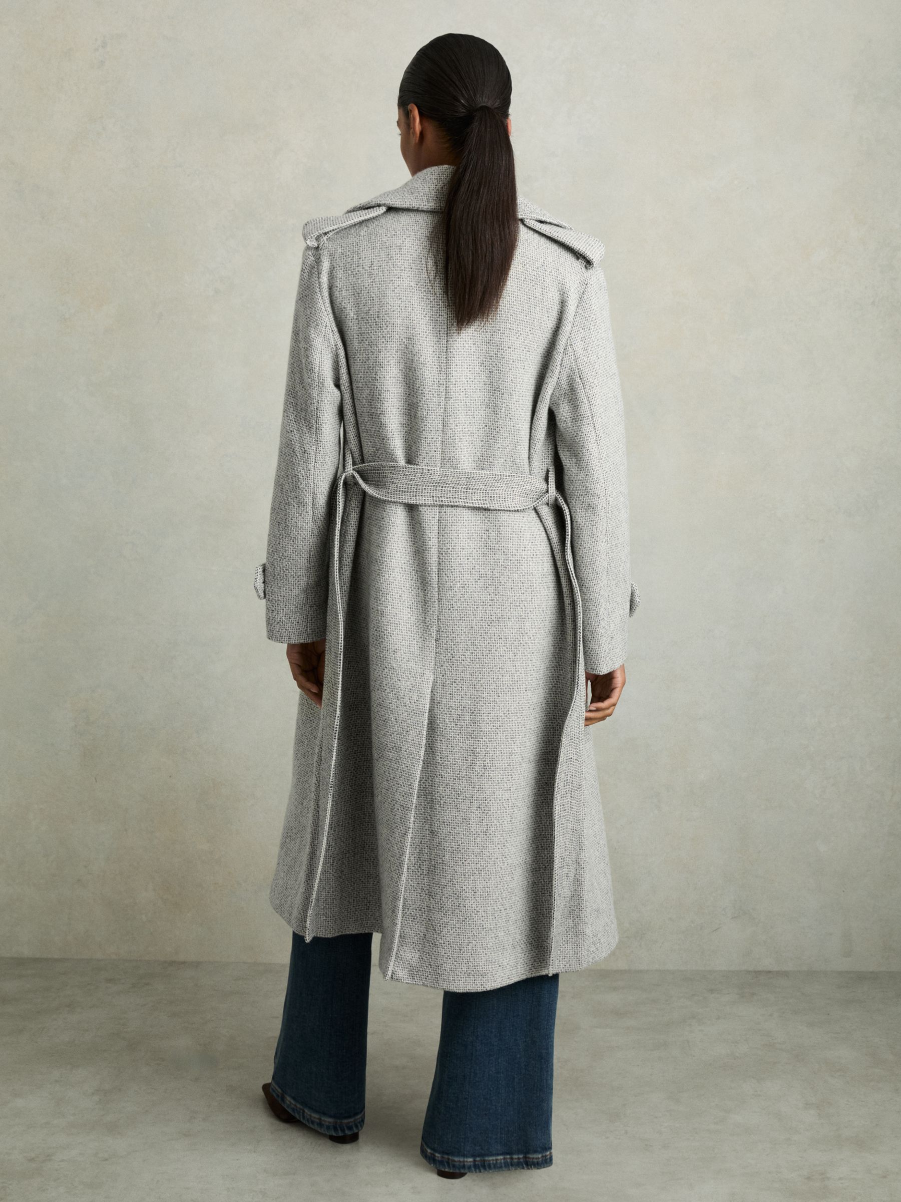 Buy Reiss Black/White Alba Wool-Blend Double-Breasted Check Trench Coat ...