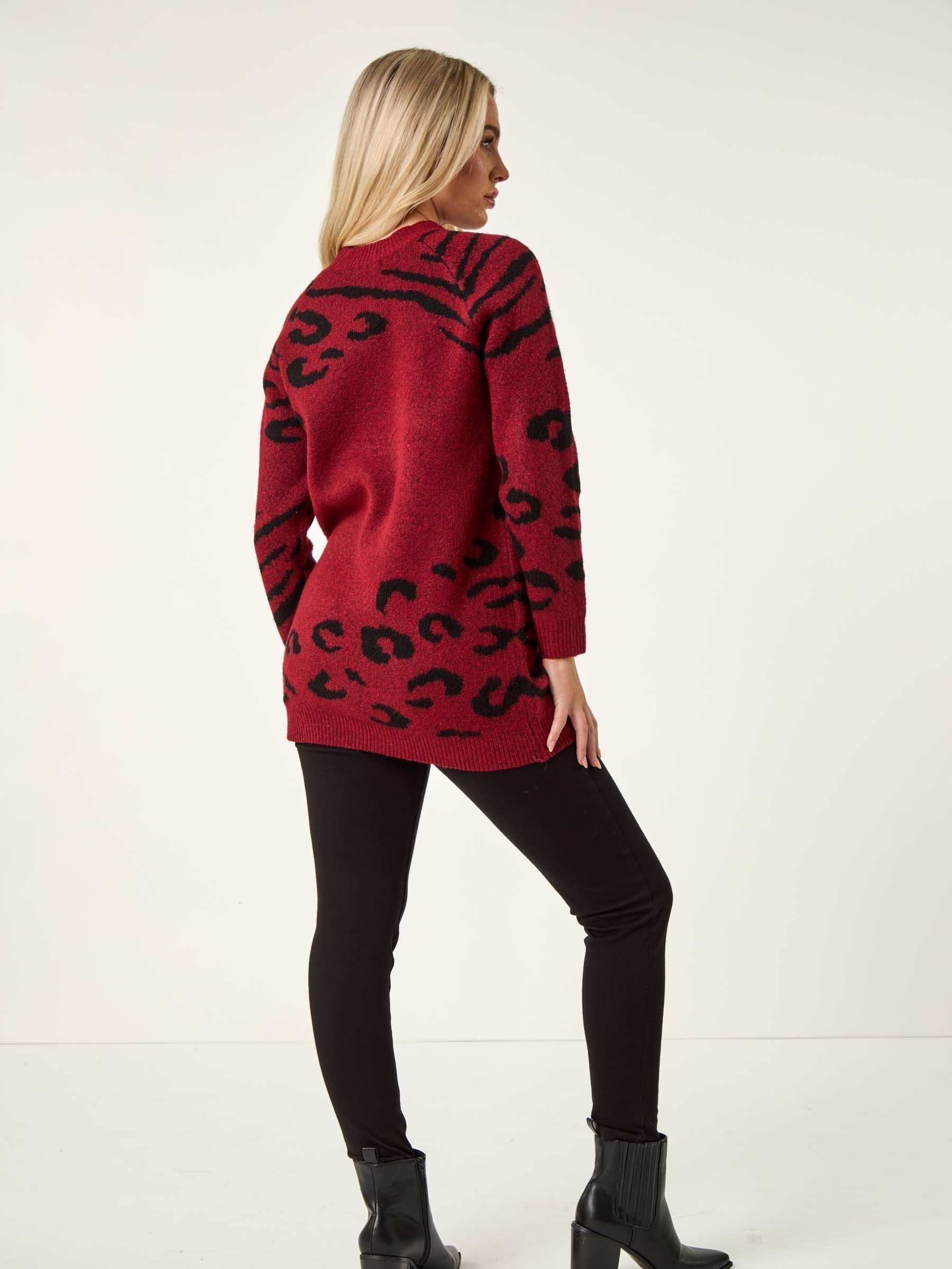Buy Roman Red Petite Animal Print Longline Stretch Jumper from the Next ...