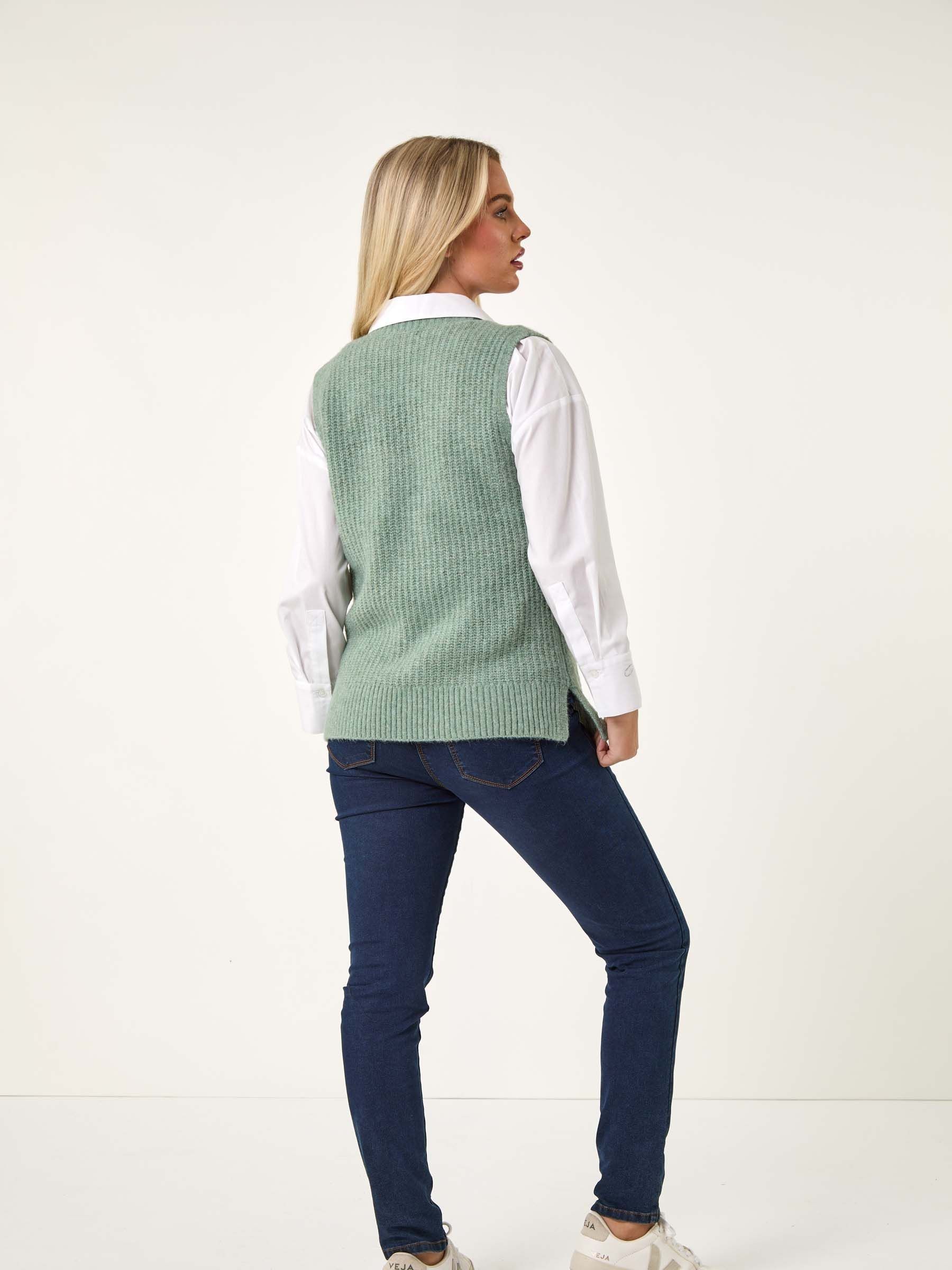 Buy Roman Green Petite Cable Knitted Vest from the Next UK online shop