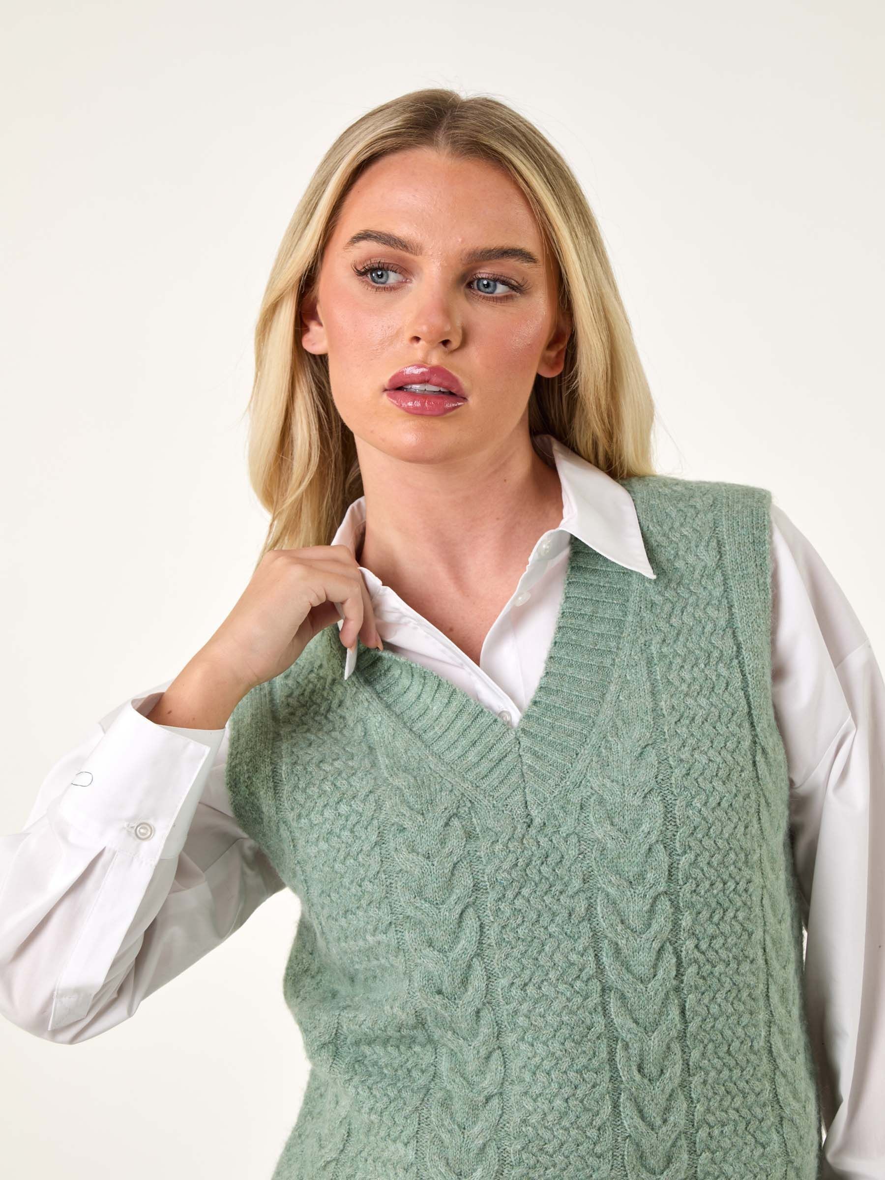 Buy Roman Green Petite Cable Knitted Vest from the Next UK online shop