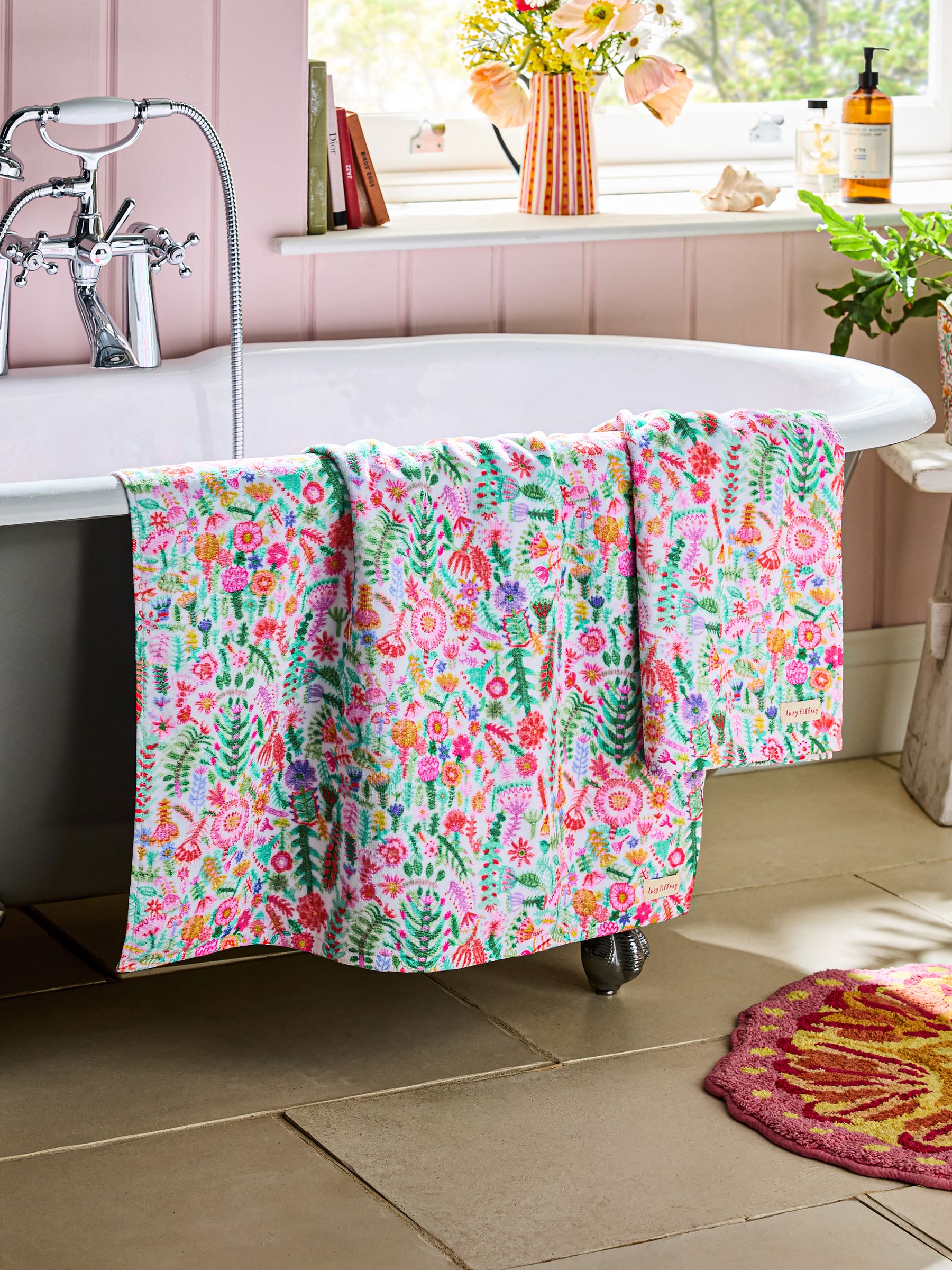 Buy Lucy Tiffney Multi Floral 100% Cotton Velour Printed Towel from the ...