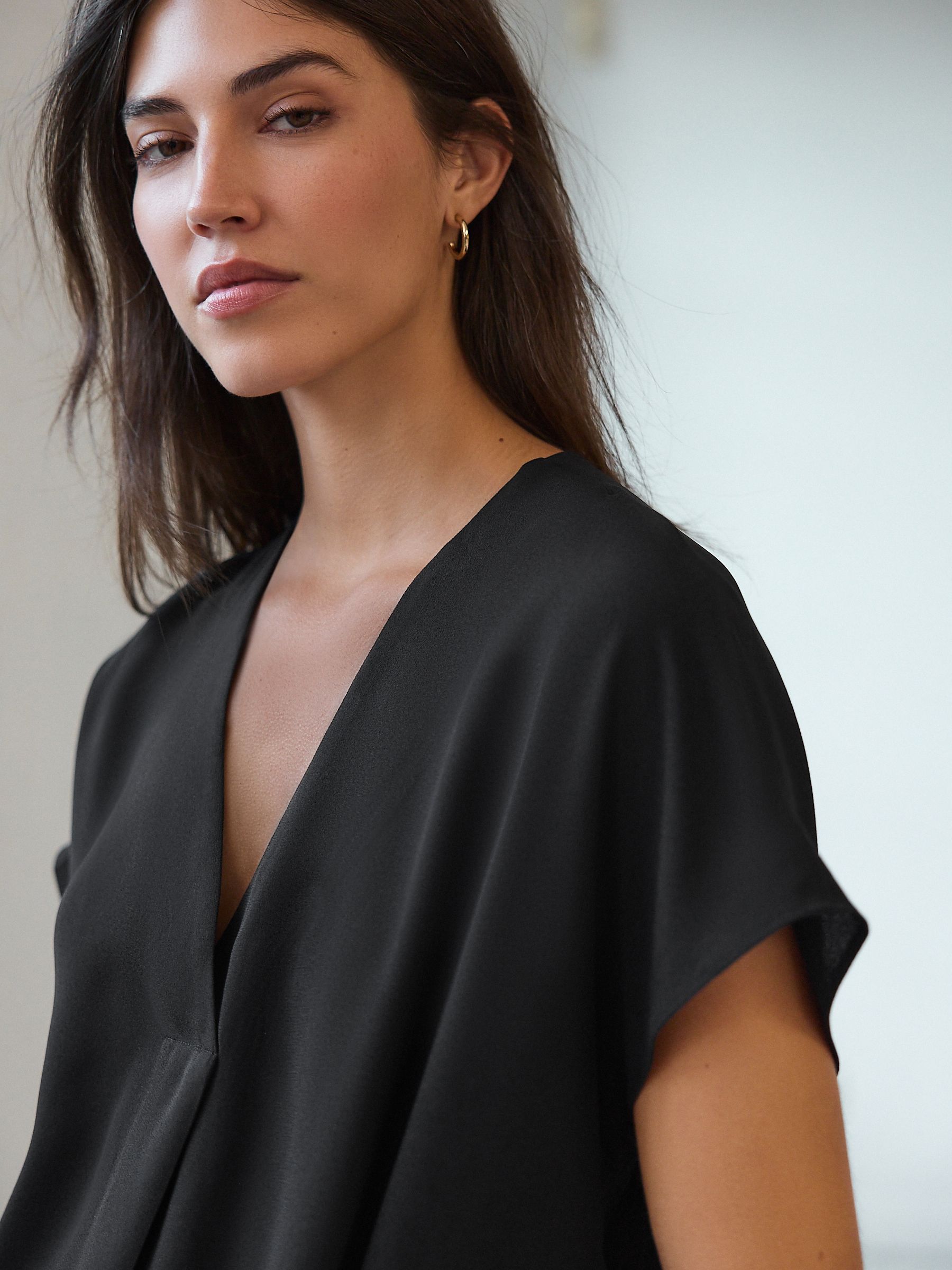 Buy Black Relaxed Fit Short Sleeve Overhead V-Neck Blouse from the Next ...