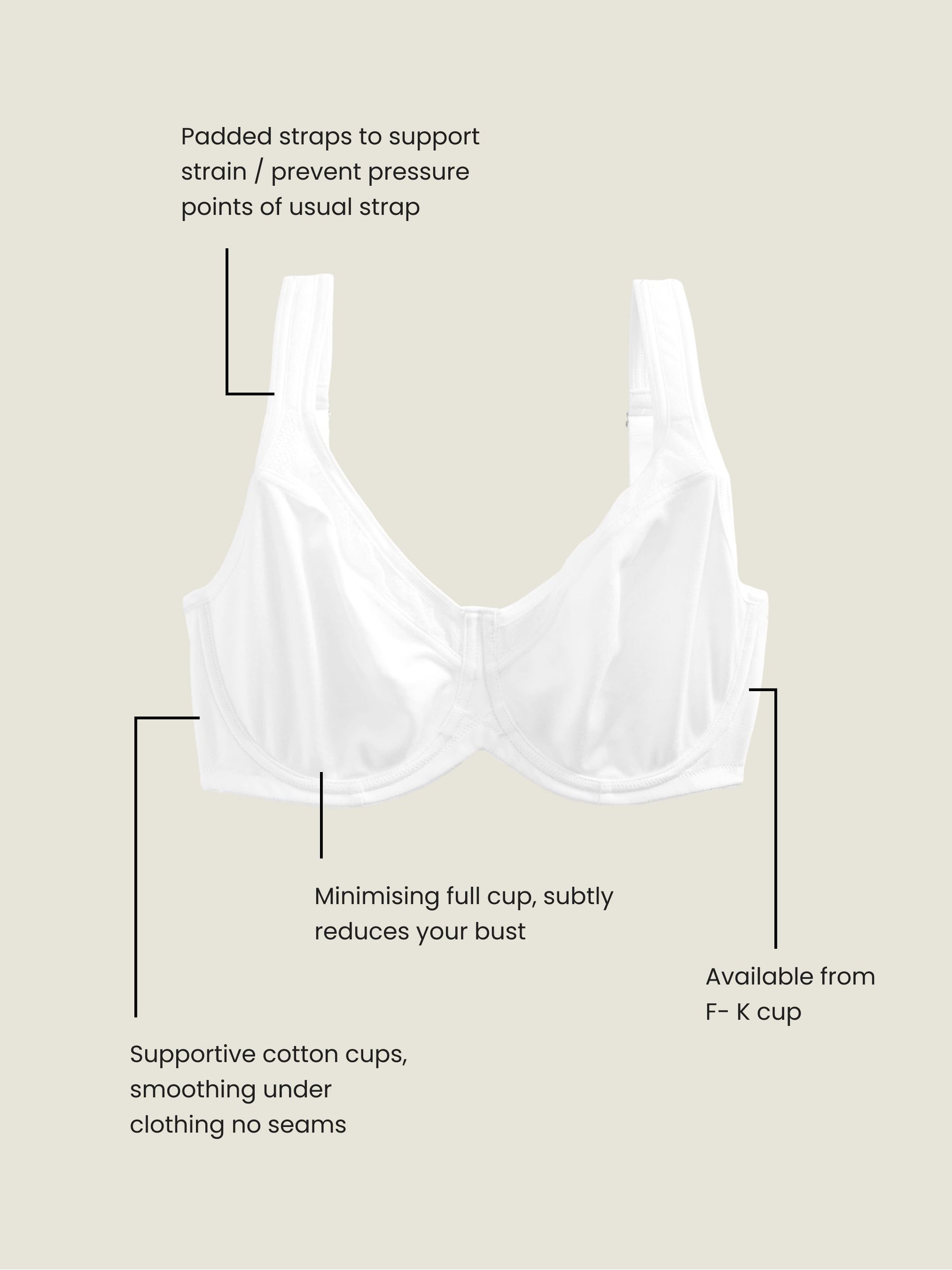 Buy White F-K Ultimate Support Cotton Minimiser Padded Strap Bra from ...