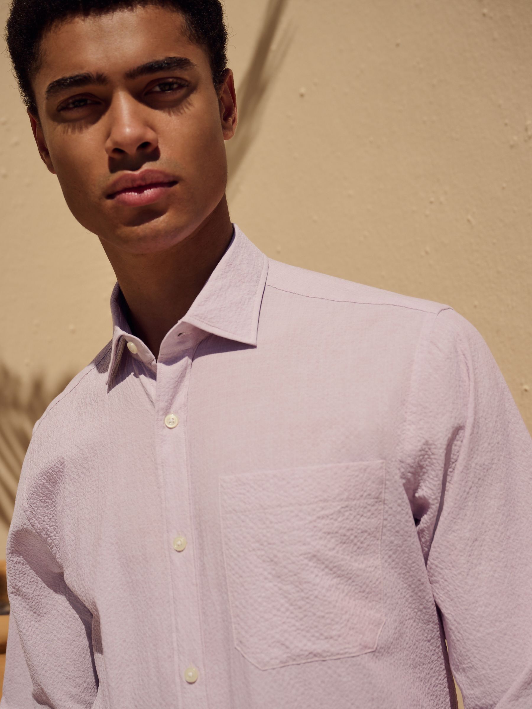 Buy Pink Seersucker Regular Fit Long Sleeve Cutaway Collar Shirt from ...