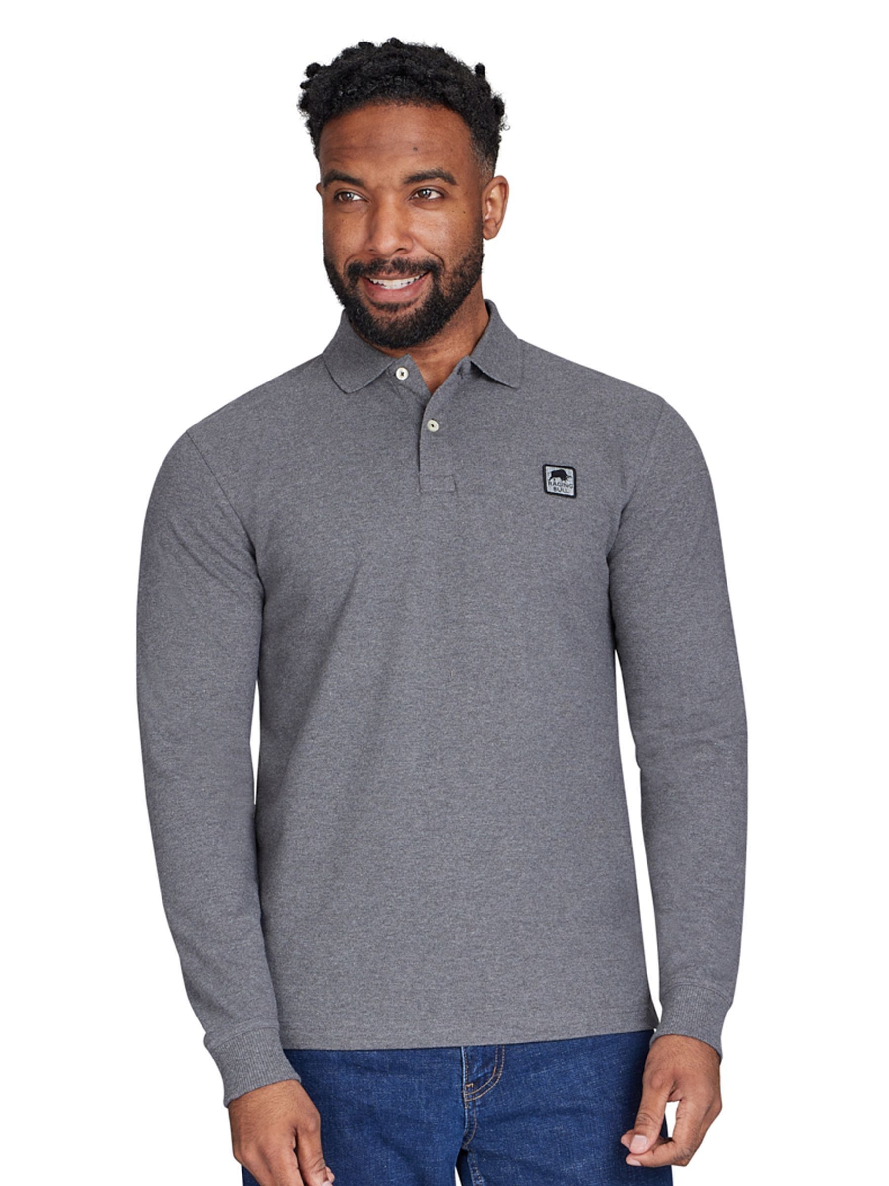 Buy Raging Bull Grey Long Sleeve Classic Patch Pique Polo Shirt from ...