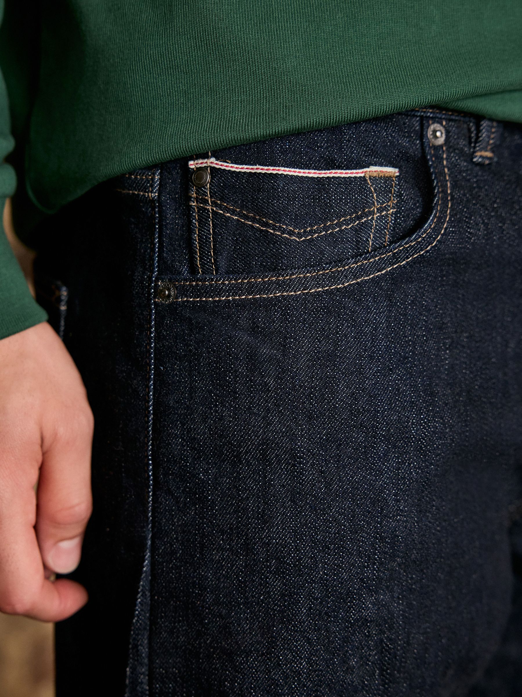 Buy Blue Indigo Rinse Straight Fit Signature Selvedge Denim Jeans from ...