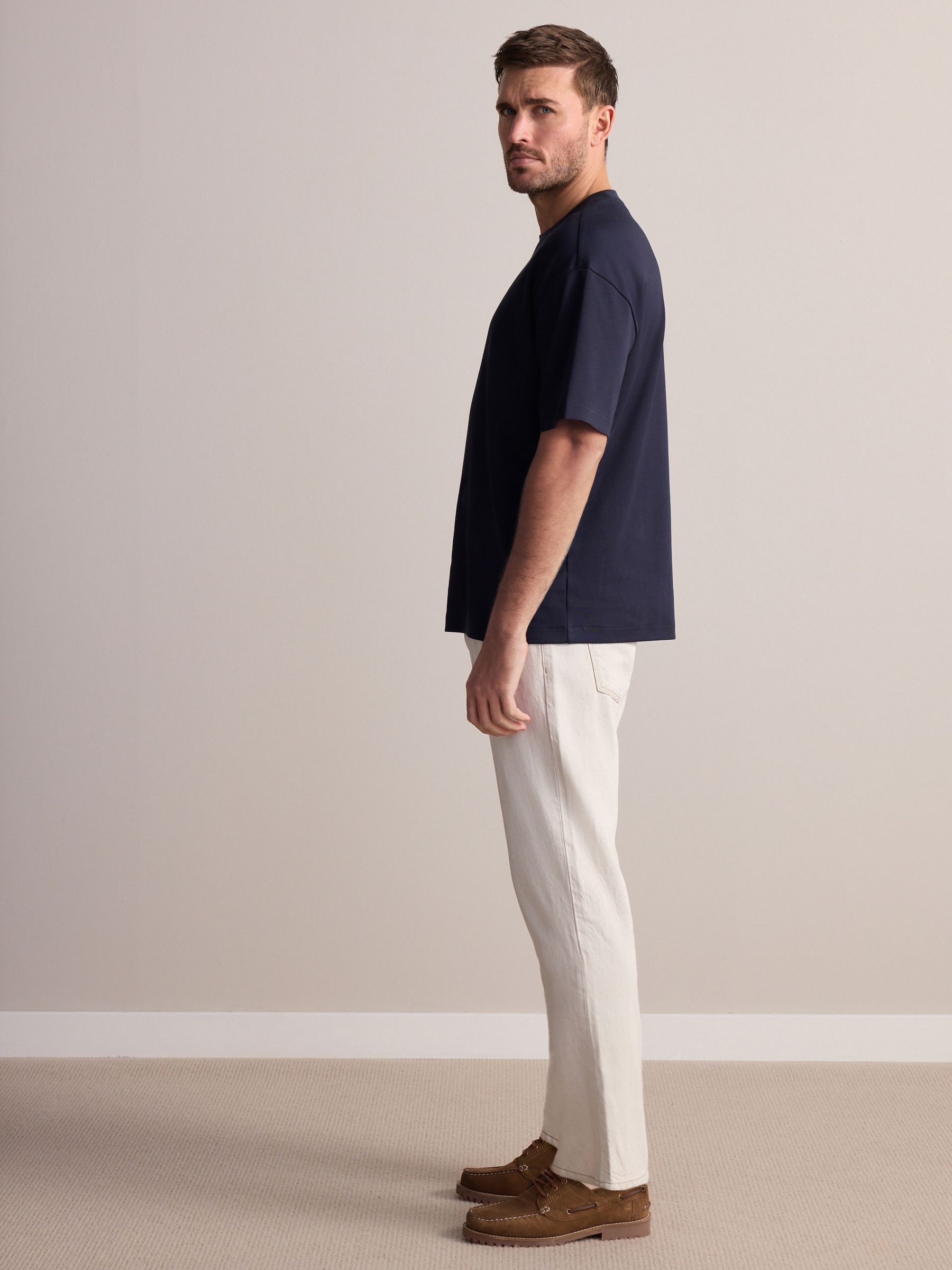 Buy Ecru White Regular Tapered Fit Signature Lightweight Cotton Linen ...