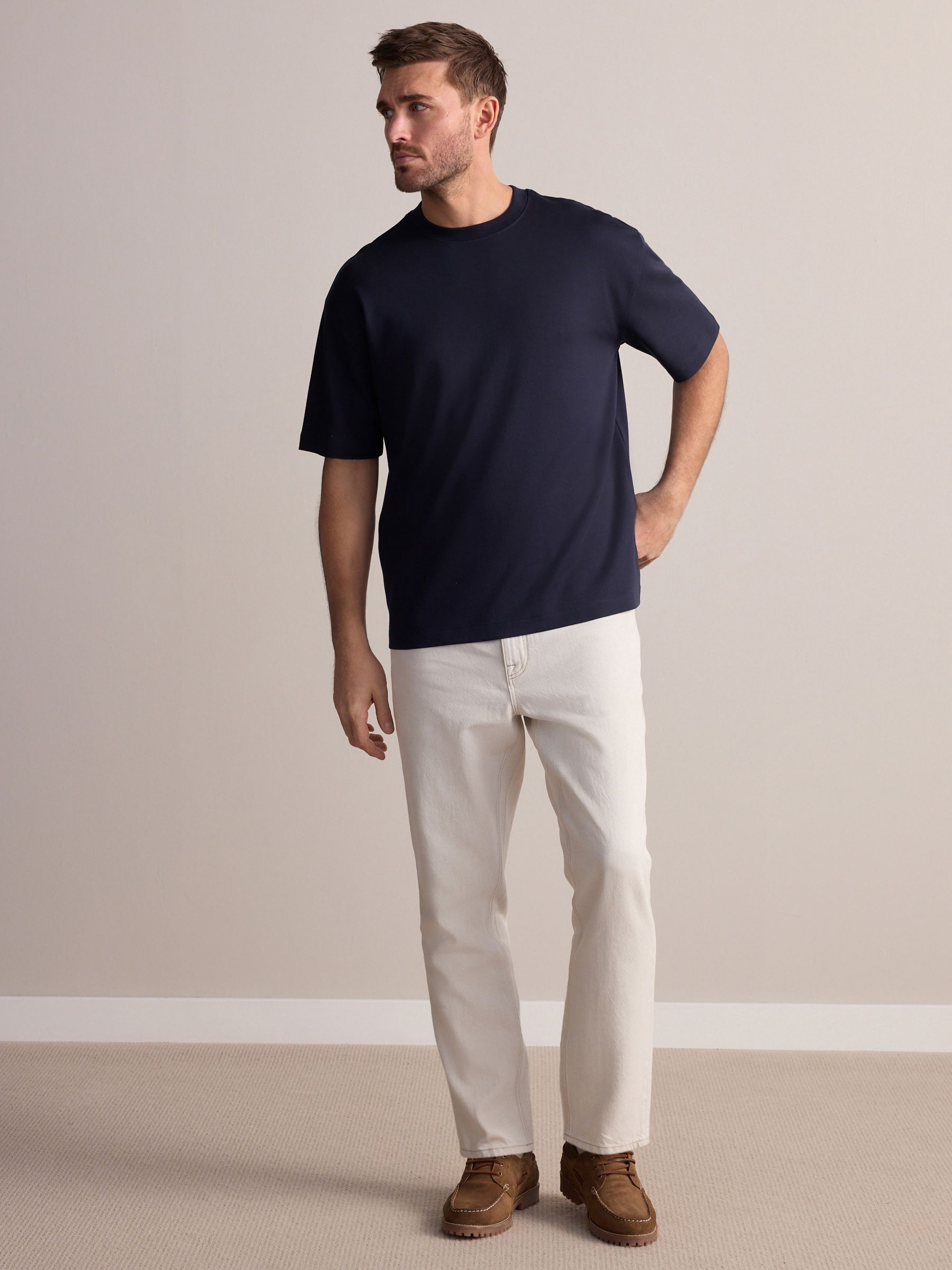 Buy Ecru White Regular Tapered Fit Signature Lightweight Cotton Linen ...