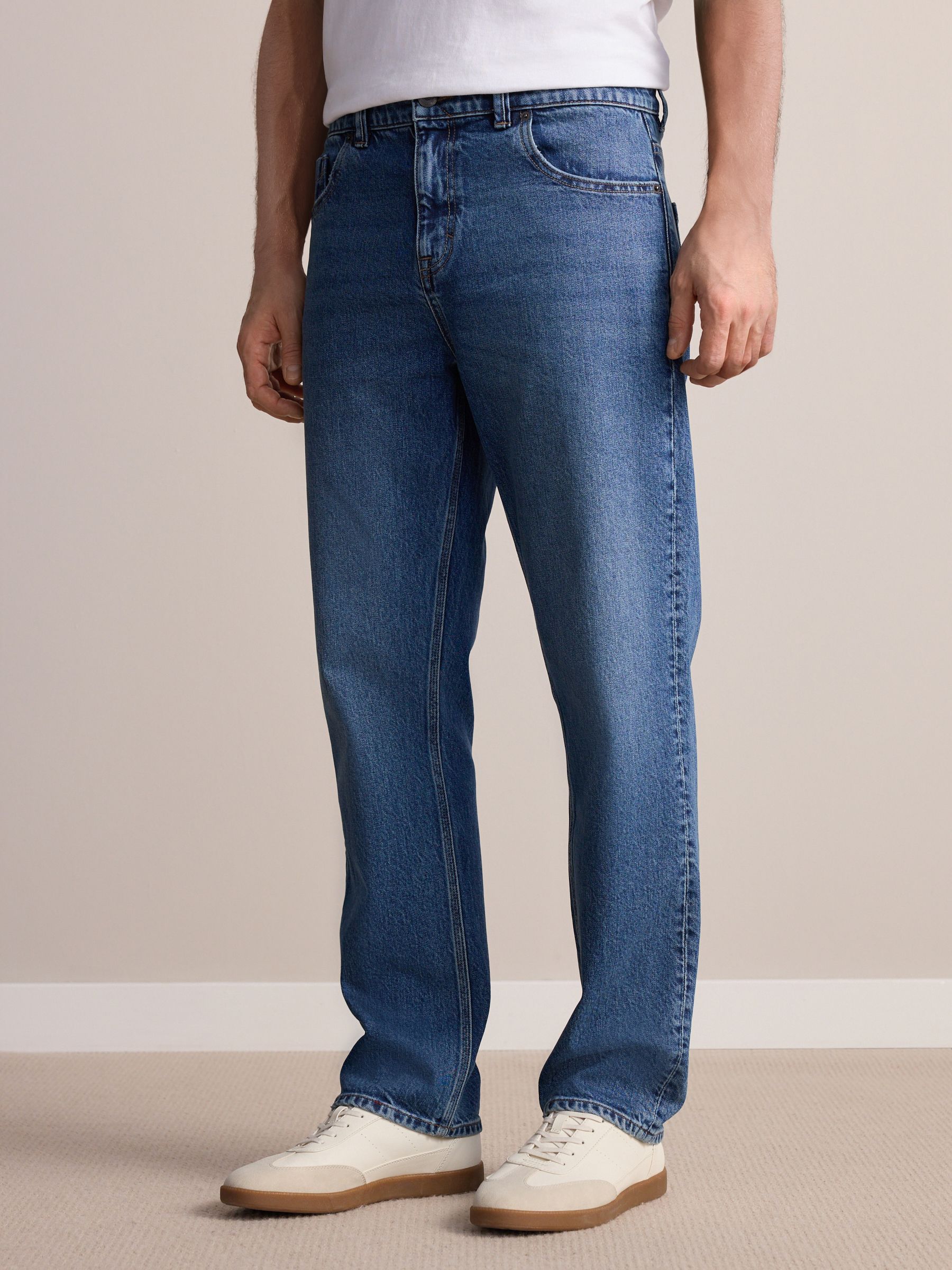 Buy Mid Blue Straight Fit Signature Soft Touch Denim Jeans from the ...