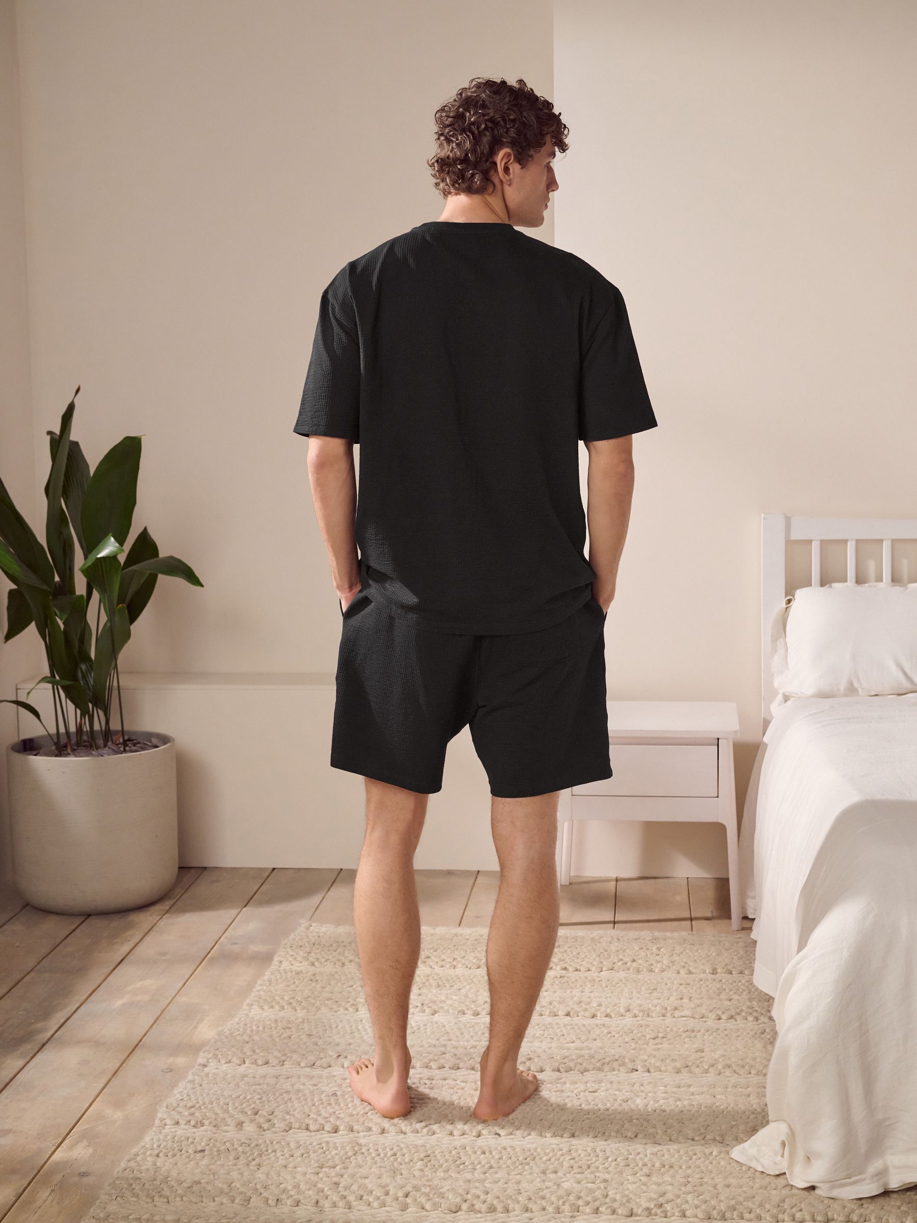 Buy Black Jersey Textured Co-ord Shorts Set from the Next UK online shop