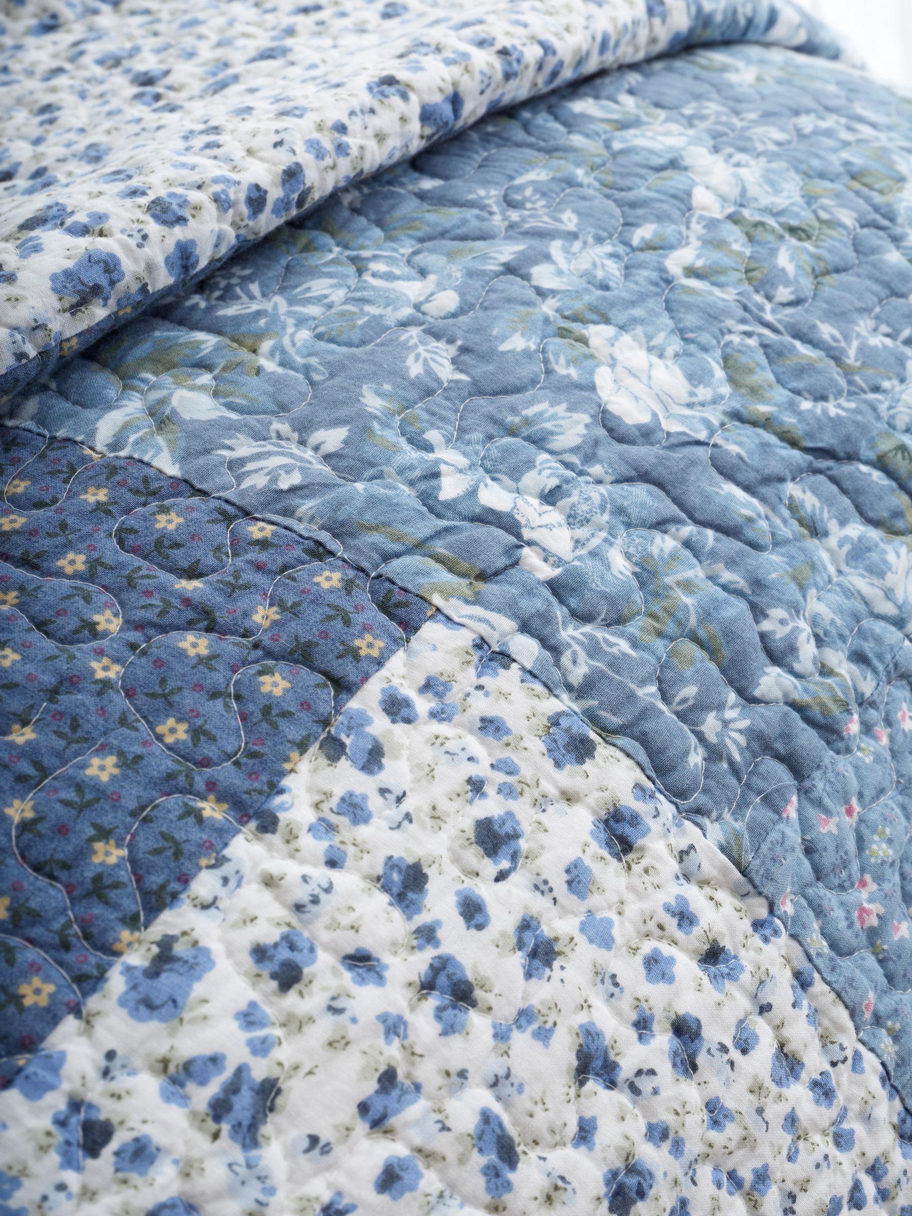 Buy Bianca Blue 100% Cotton Floral Patchwork Bedspread Throw from the ...