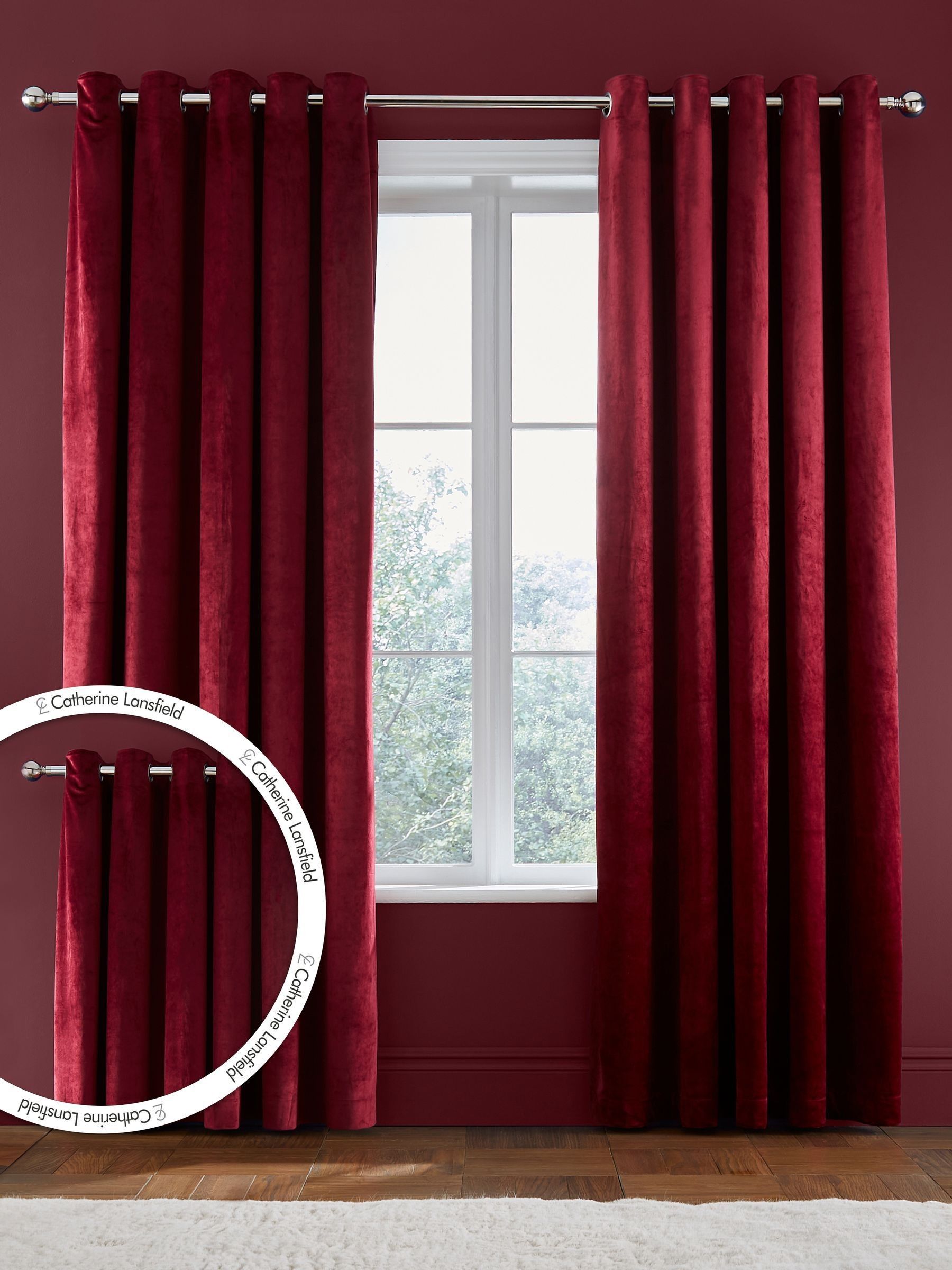 Buy Catherine Lansfield Raspberry Red Matt Velvet Lined Eyelet Curtains ...