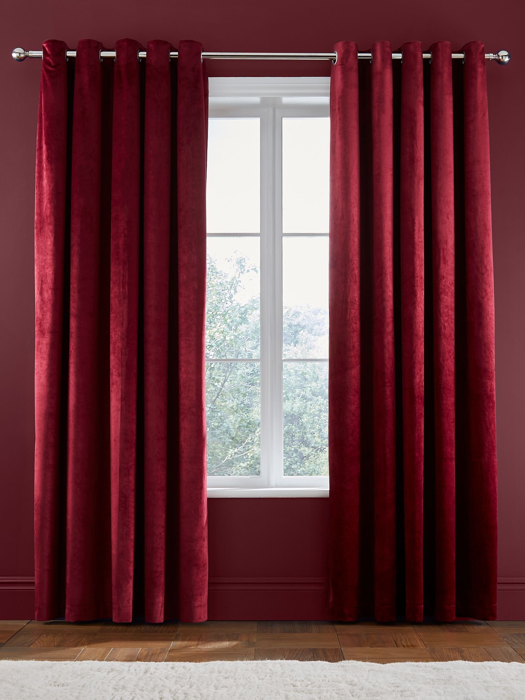 Buy Catherine Lansfield Raspberry Red Matt Velvet Lined Eyelet Curtains ...
