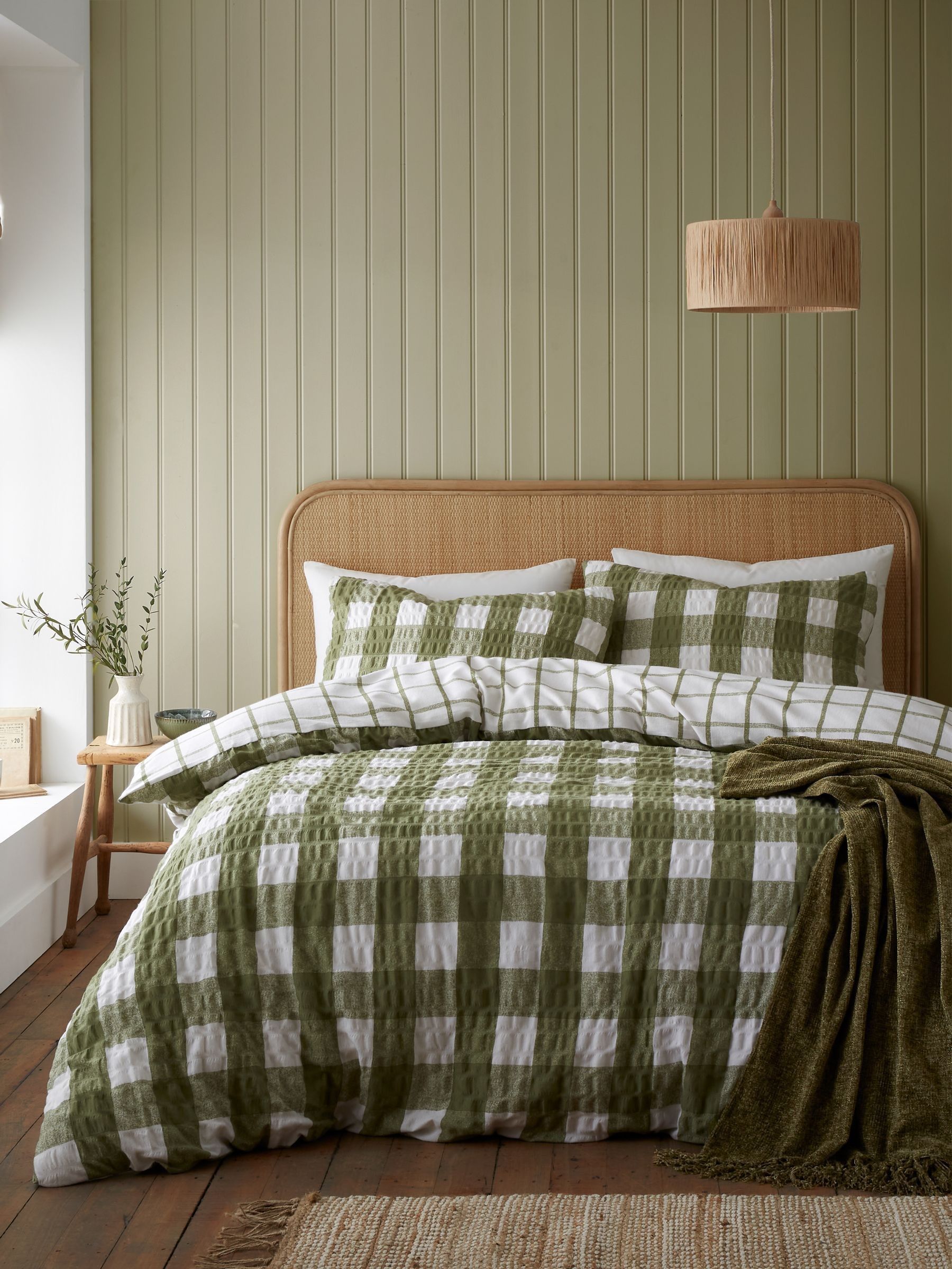 Buy Catherine Lansfield Olive Green Brushed Seersucker Gingham Check ...