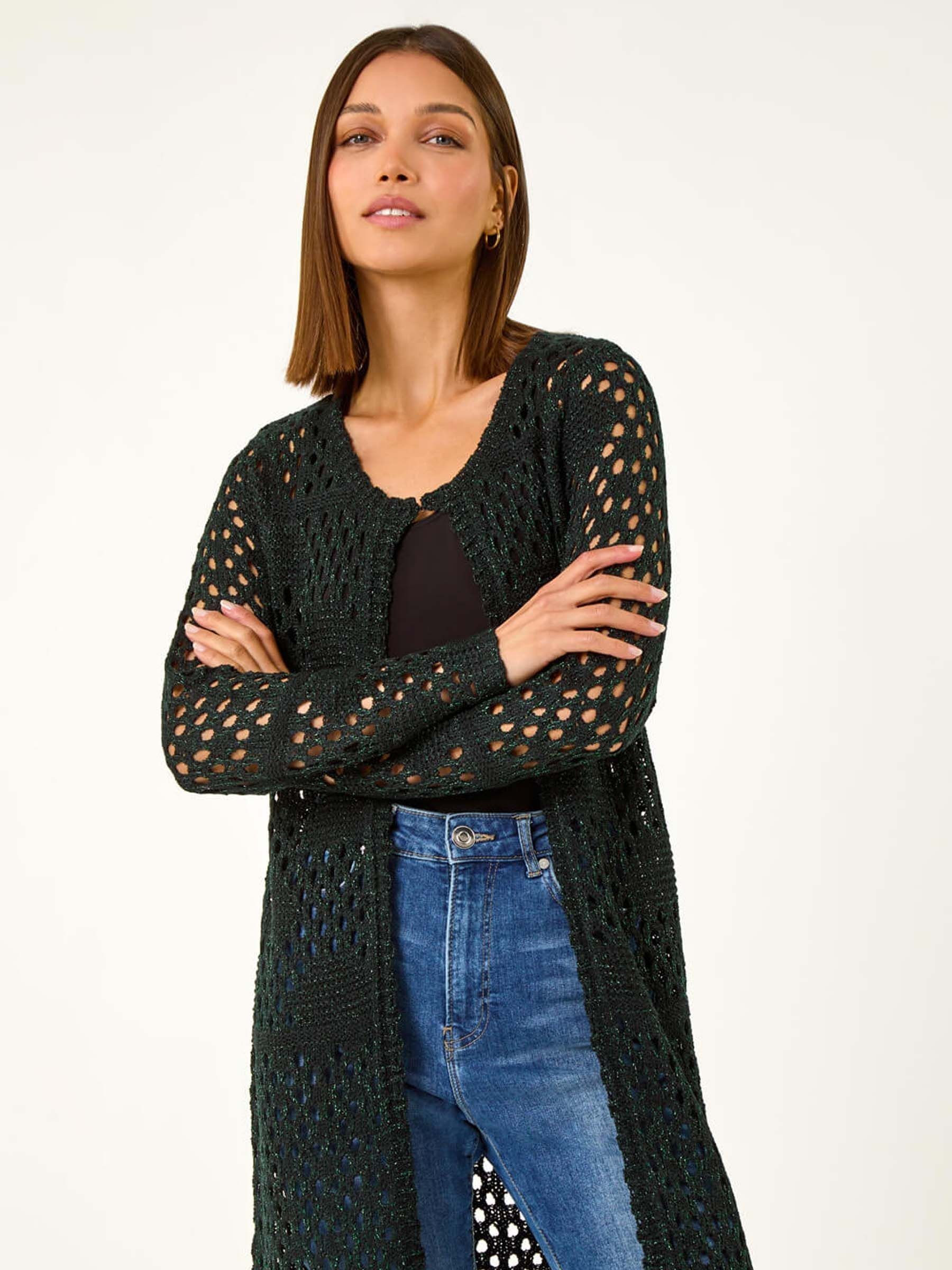 Buy Roman Green Shimmer Longline Knit Cardigan from the Next UK online shop