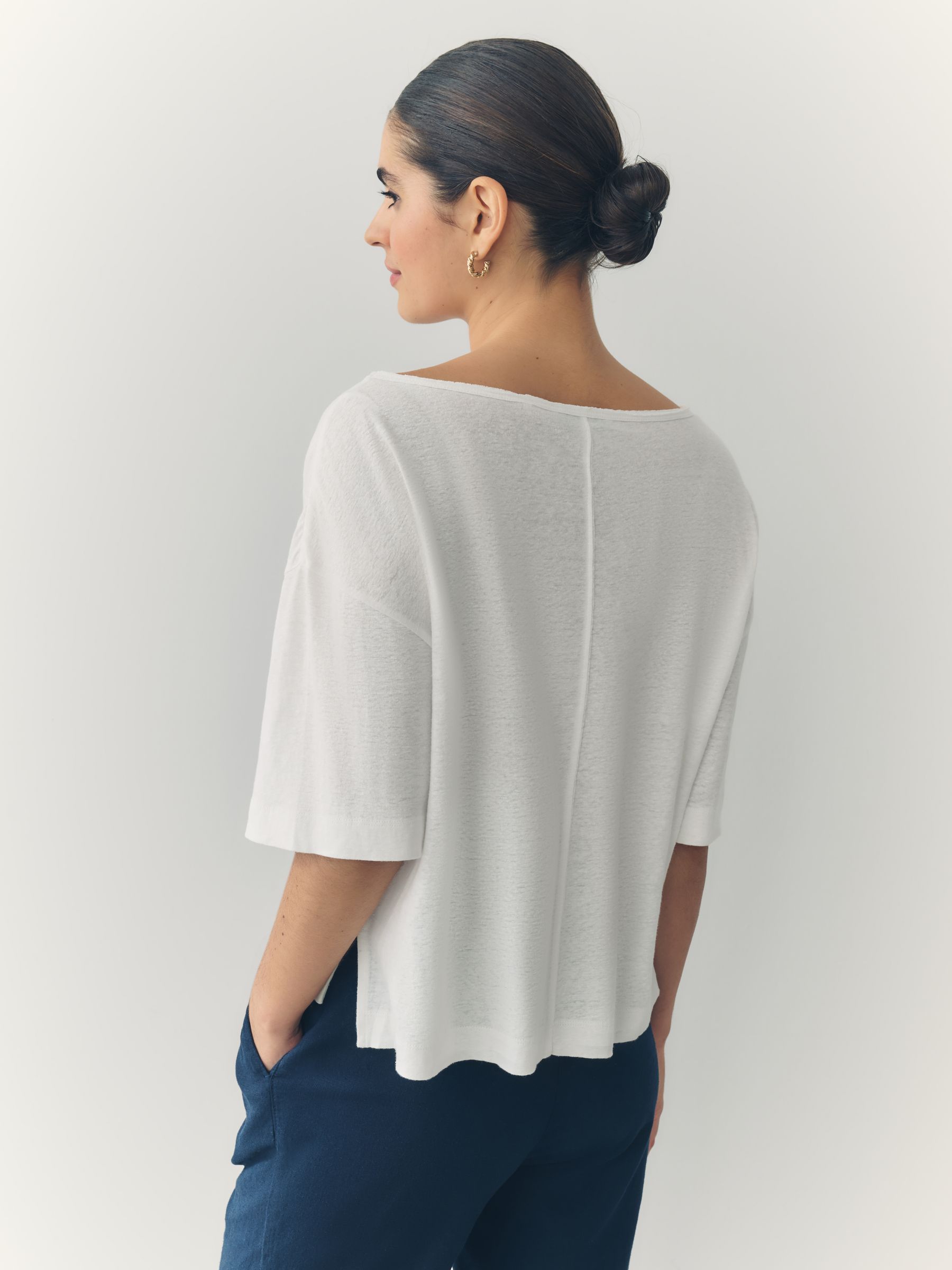 Buy Ecru Linen Modal Blend Soft Touch Scoop Neck T-Shirt from the Next ...