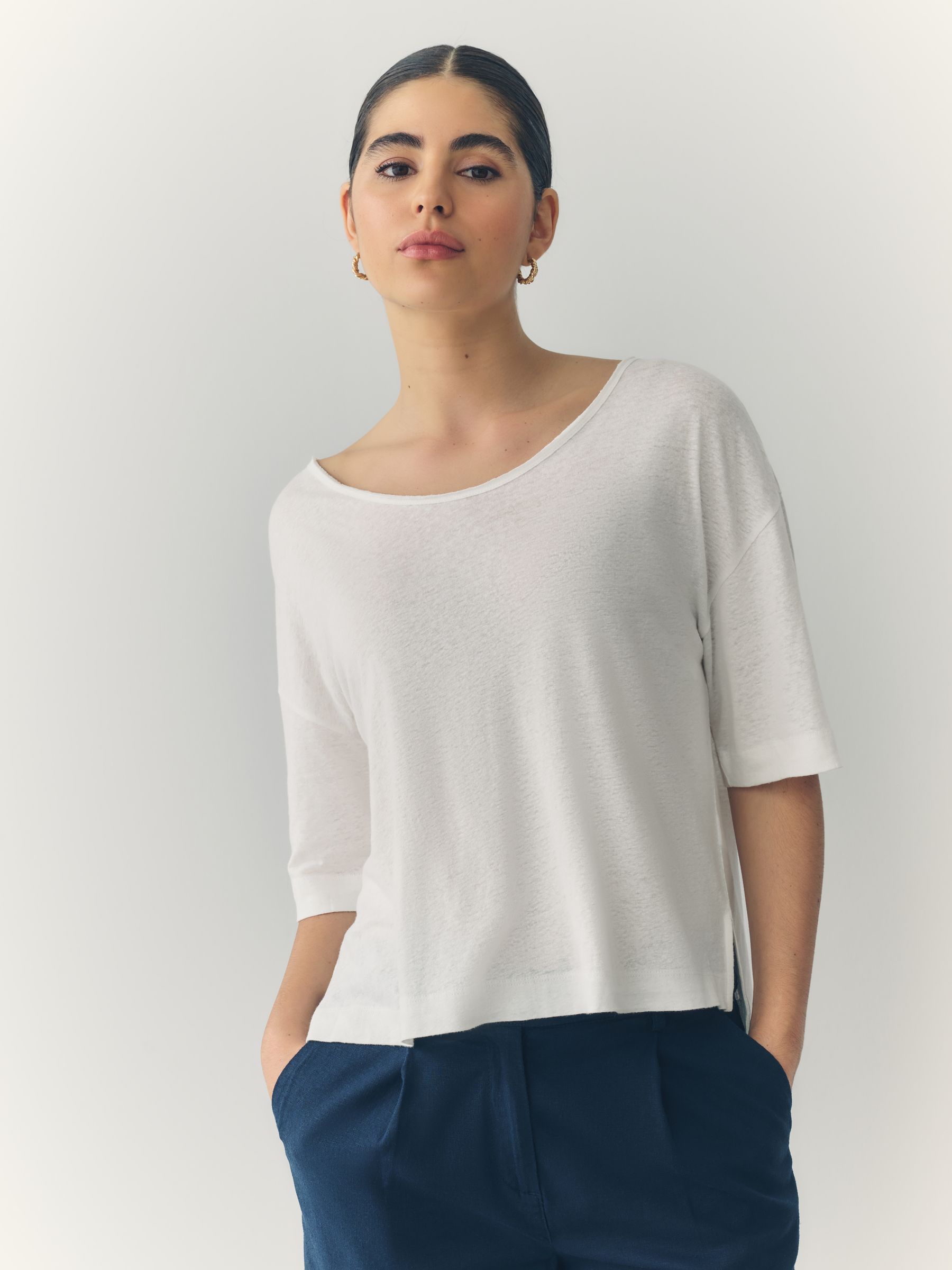 Buy Ecru Linen Modal Blend Soft Touch Scoop Neck T-Shirt from the Next ...