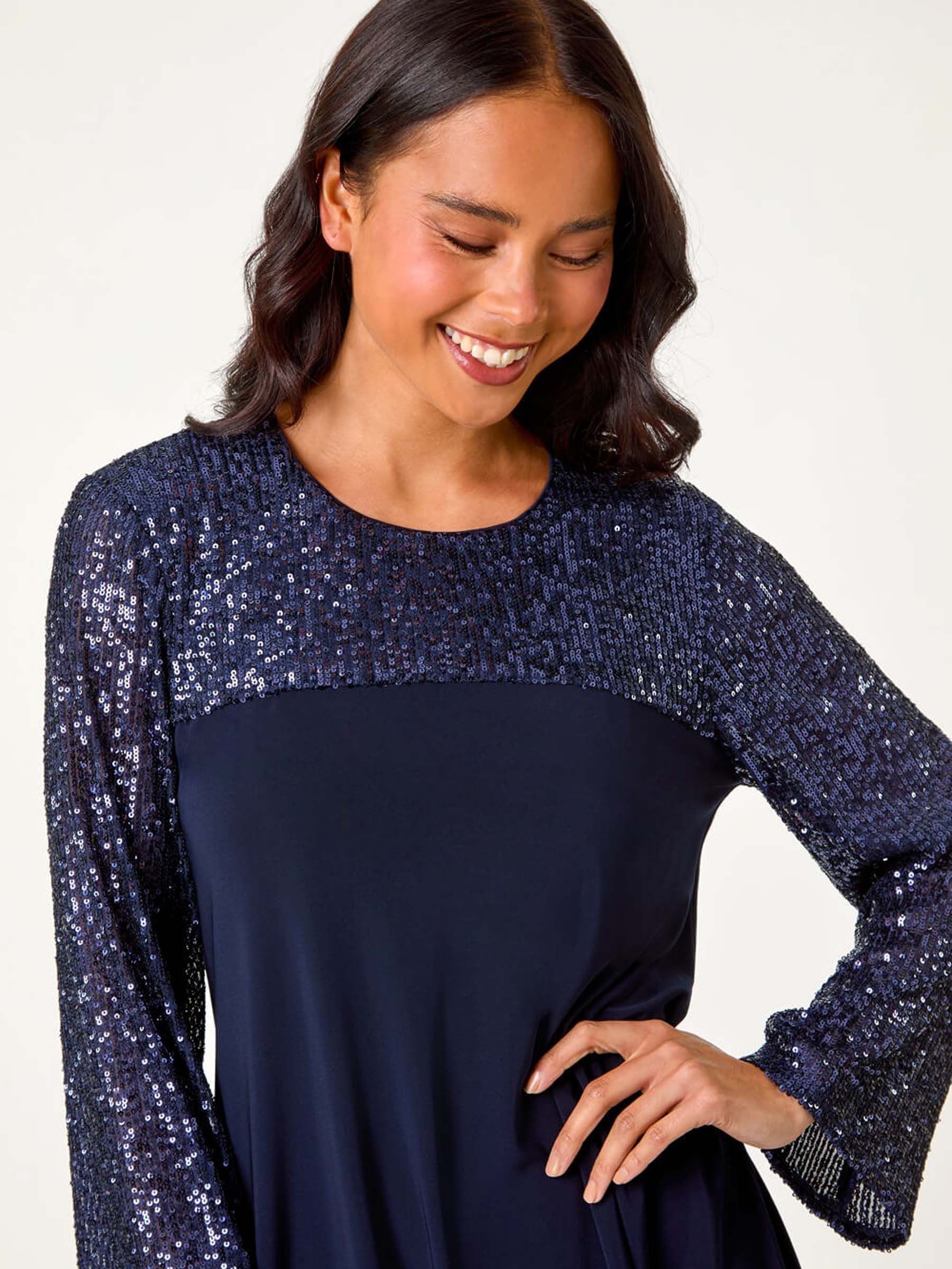 Buy Roman Blue Petite Stretch Sequin Contrast Dress from the Next UK ...